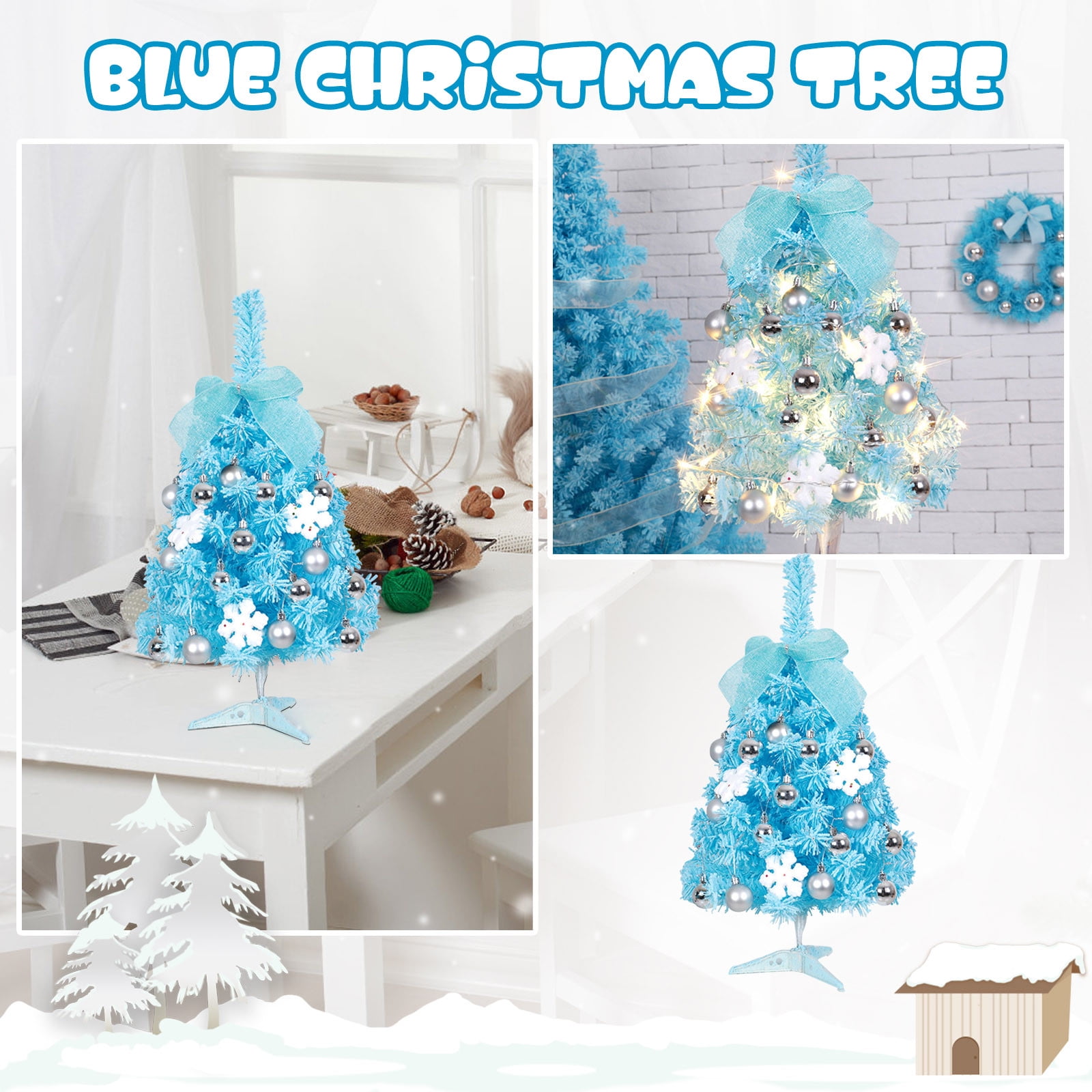 Vlemua 24 INCH Blue Christmas Tree, Small Christmas Tree with Lights ...