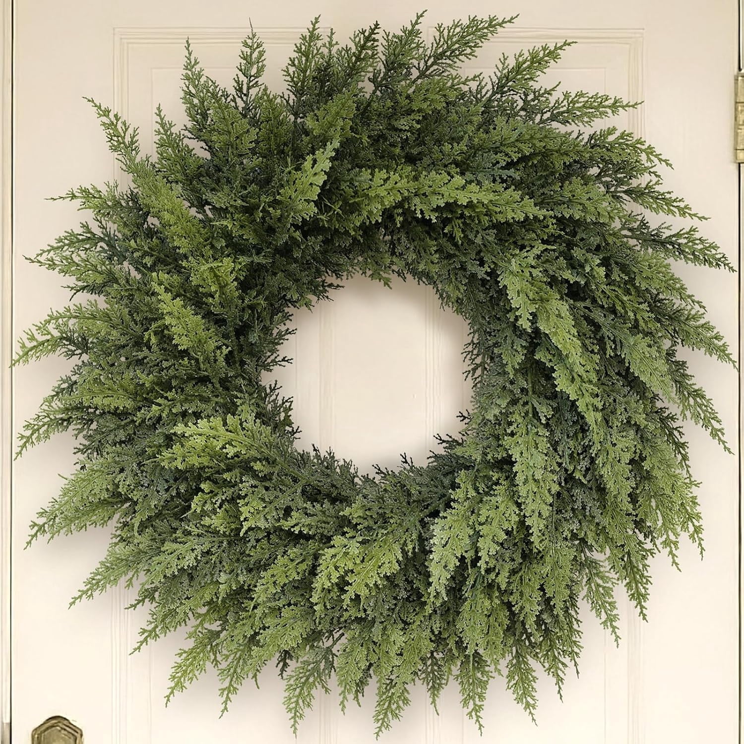 Vlemua 13.78" Real Touch Christmas Cedar Wreath - Artificial Cedar ...