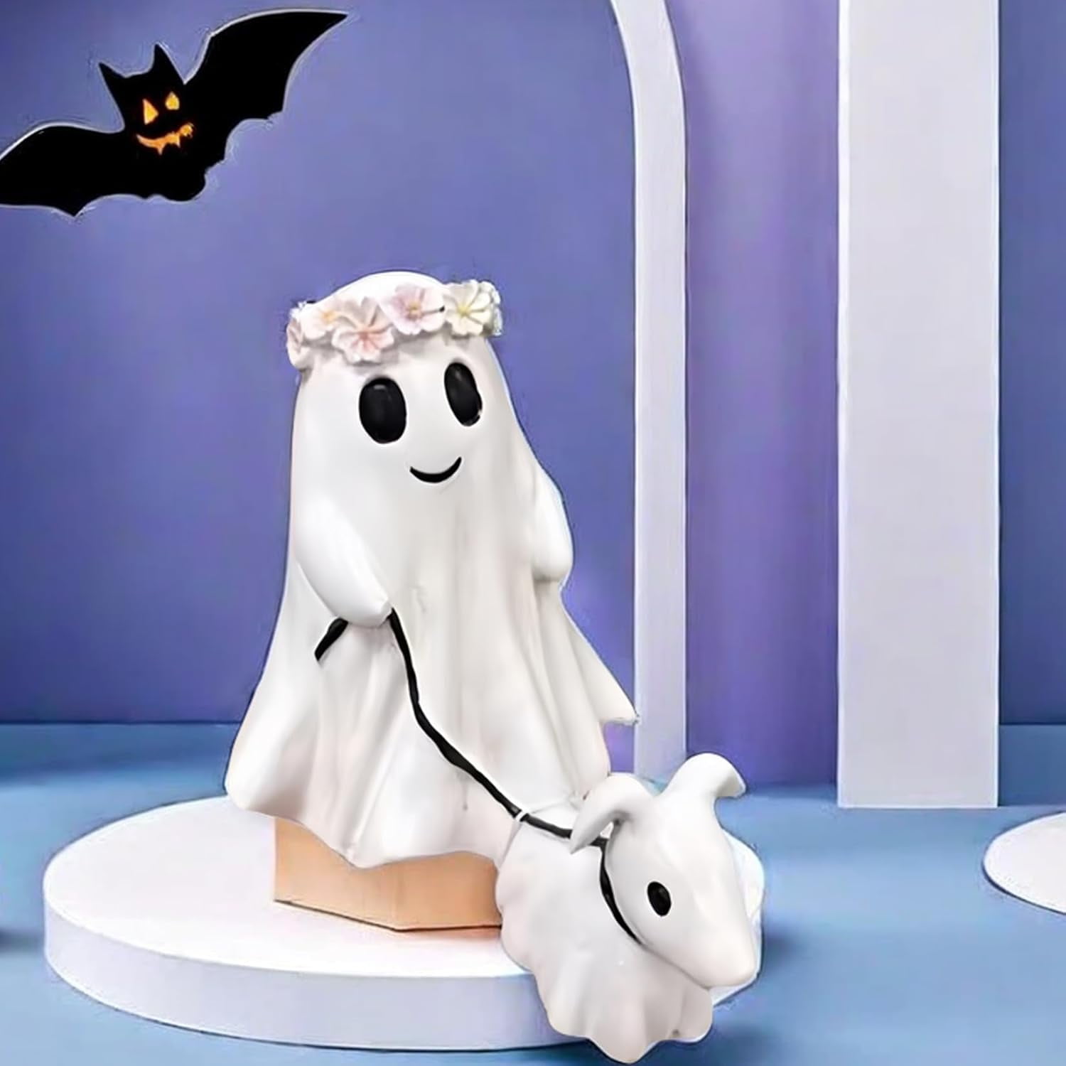 Vlemua 5.9 Inches Ghost Walking Dog Statue, 2024 Halloween Spooky Ghost ...