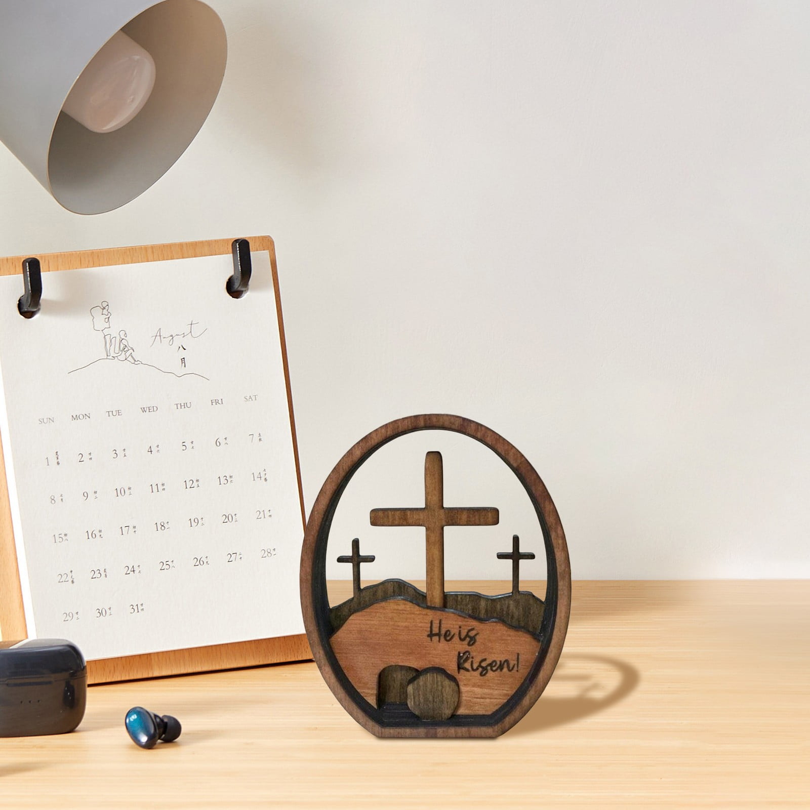 Vlemua 5 Inch Easter Resurrection Scene Wooden Decoration with "He Is ...