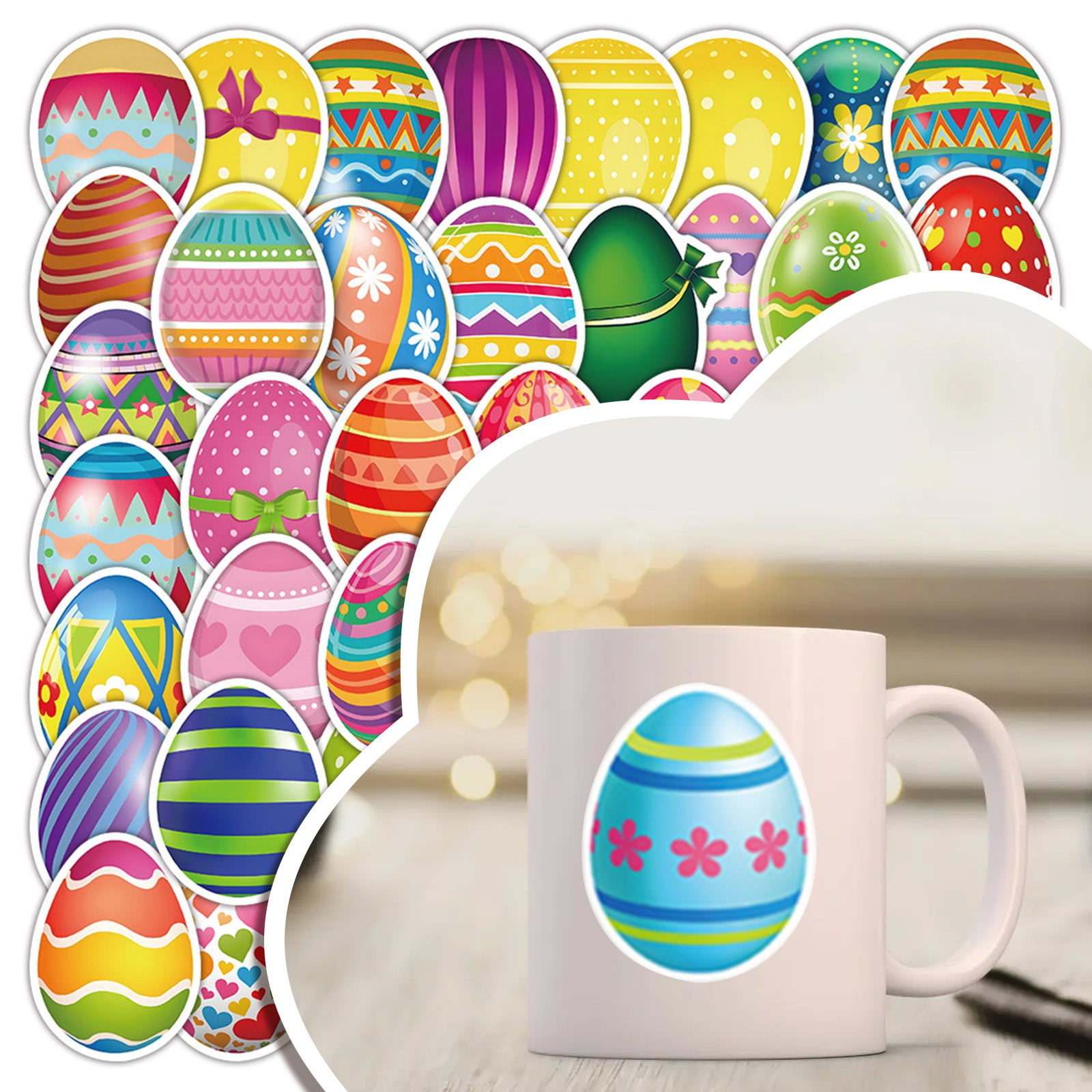 Vlemua 54 PCS Easter Egg Cutouts Name Tags Egg Stickers, Easter Party ...