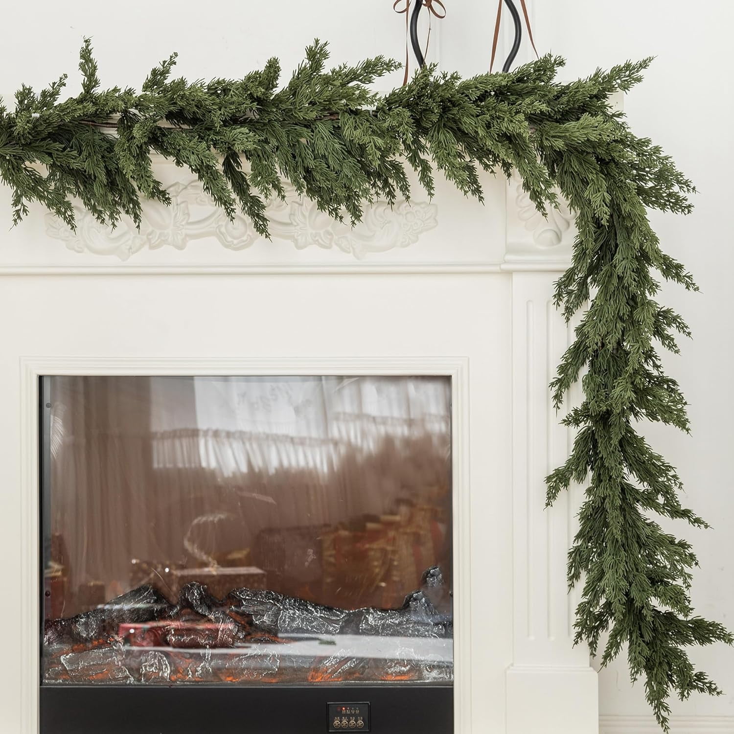 Vlemua 6FT Artificial Long Cedar Garlands, Real Touch Winter Norfolk Pine Garland, Green ...