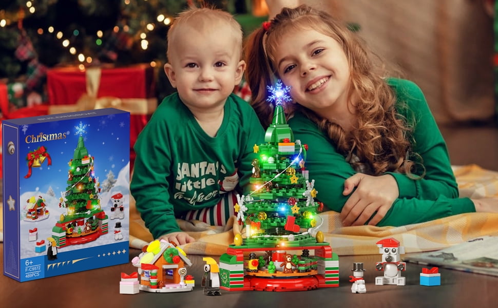 Vlemua Christmas Tree Building Set, Christmas Building Bricks with Led ...