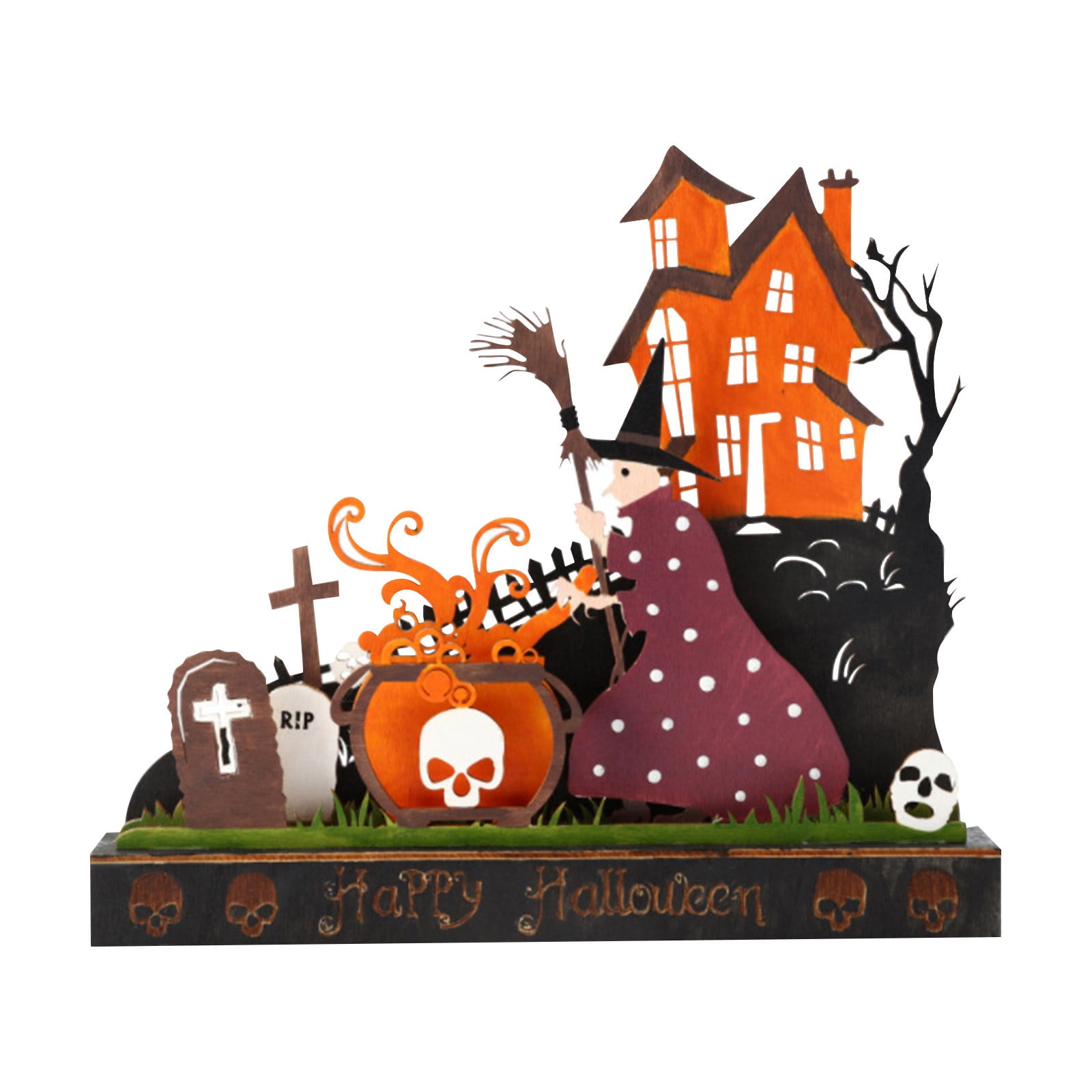 Vlemua Fall Decor Sparkling Halloween Decors Indoor Witch Lights Wooden ...