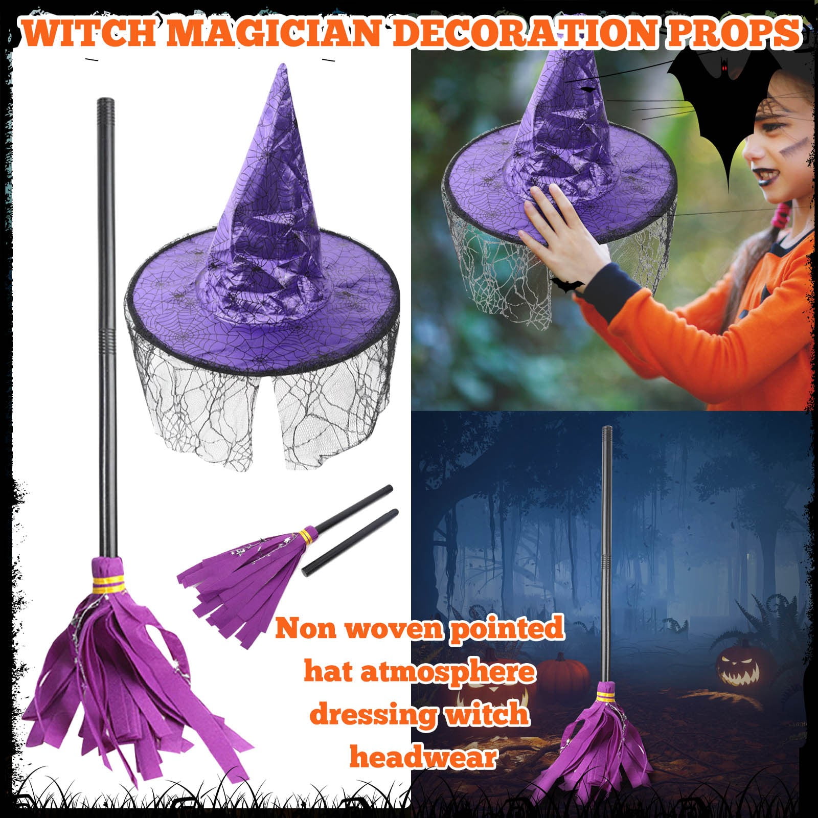 Vlemua Festival Gifts Happy Halloween Hat Witch Magician Decor Props ...