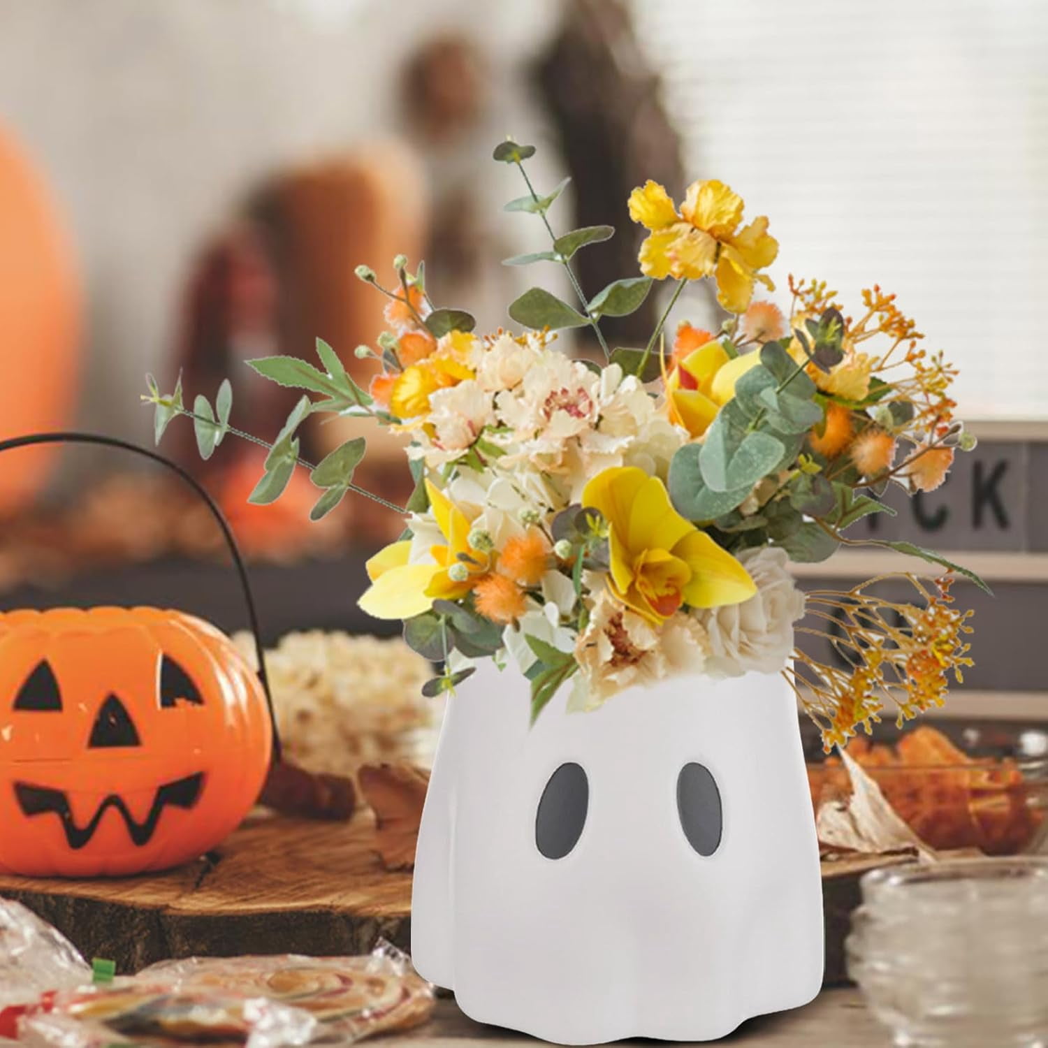 Vlemua Ghost Bucket Decor, Ghost Planter, 2024 New Cutest Ghost Bucket ...