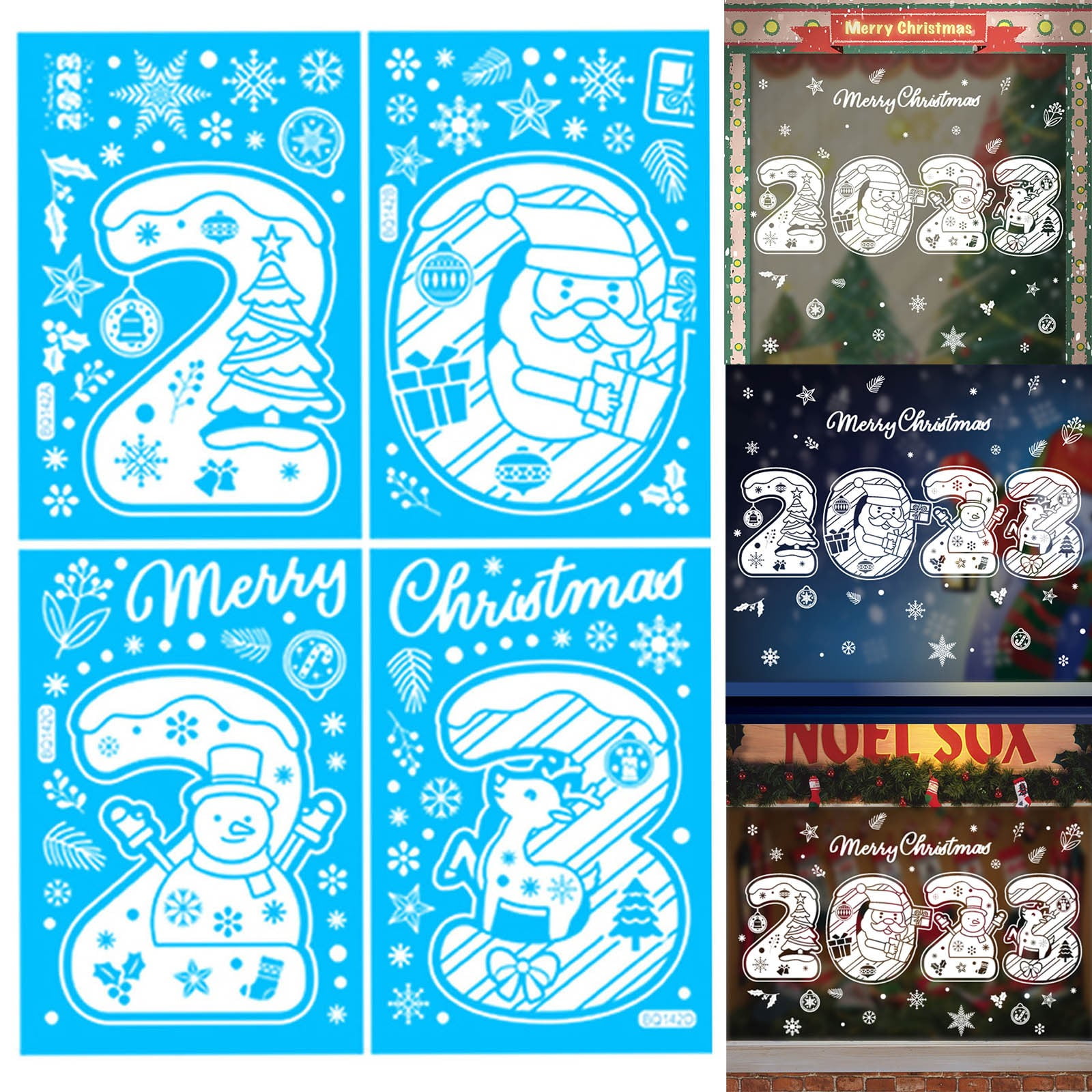 Vlemua Holiday Decor Christmas Stickers Shopping Mall Window Stickers ...