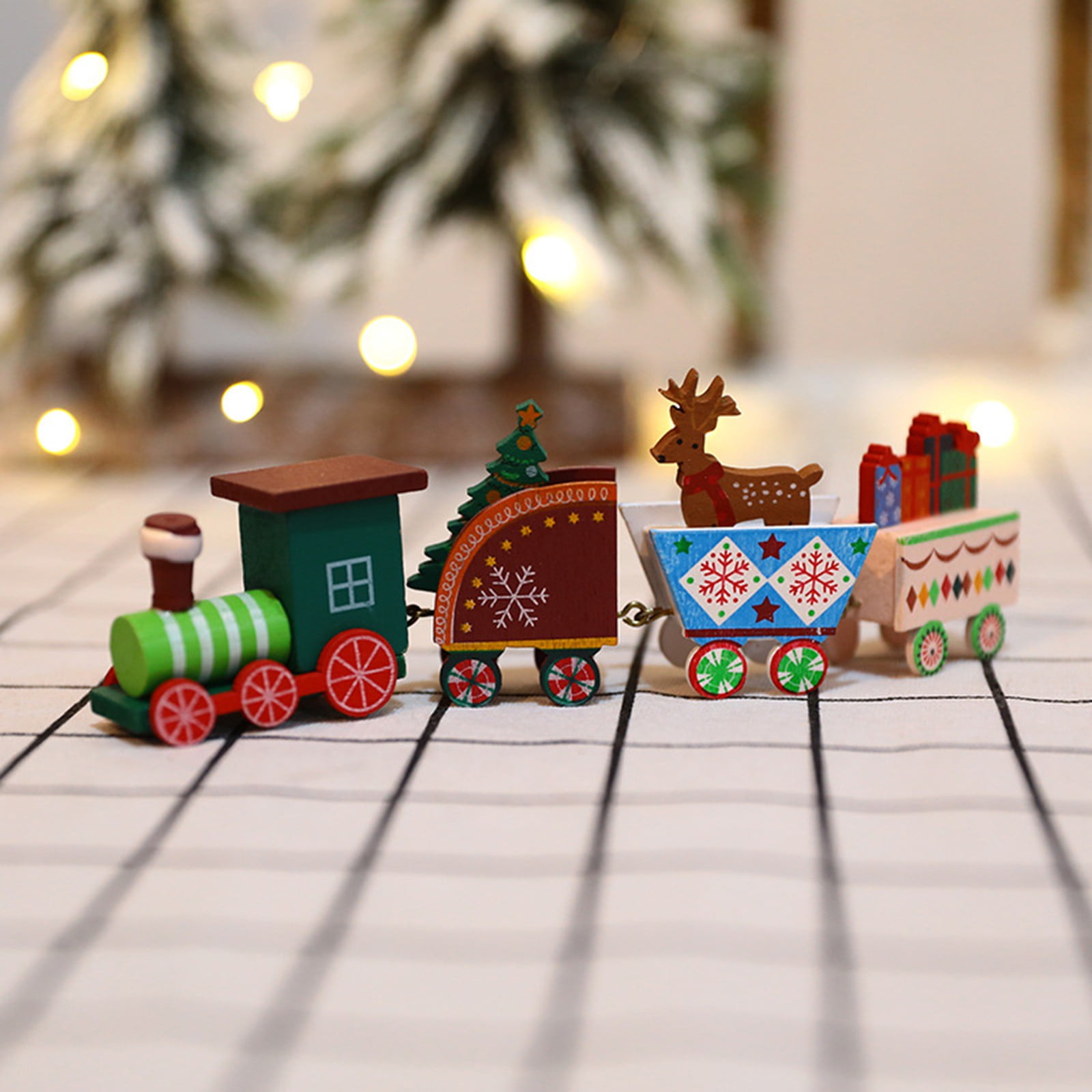 Vlemua Holiday Decor Christmas Tree Train Christmas Wood Train ...