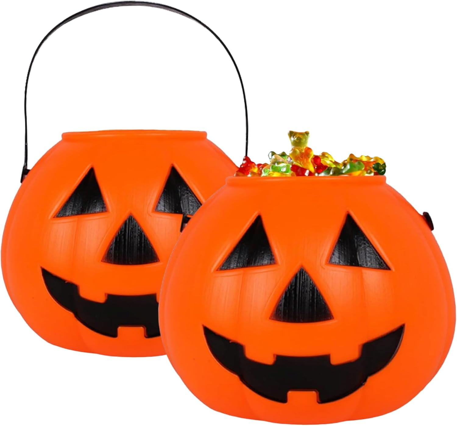 Vlemua Plastic Pumpkin Bucket 2PCS 6.7x5.6in Portable Pumpkin Pail with ...
