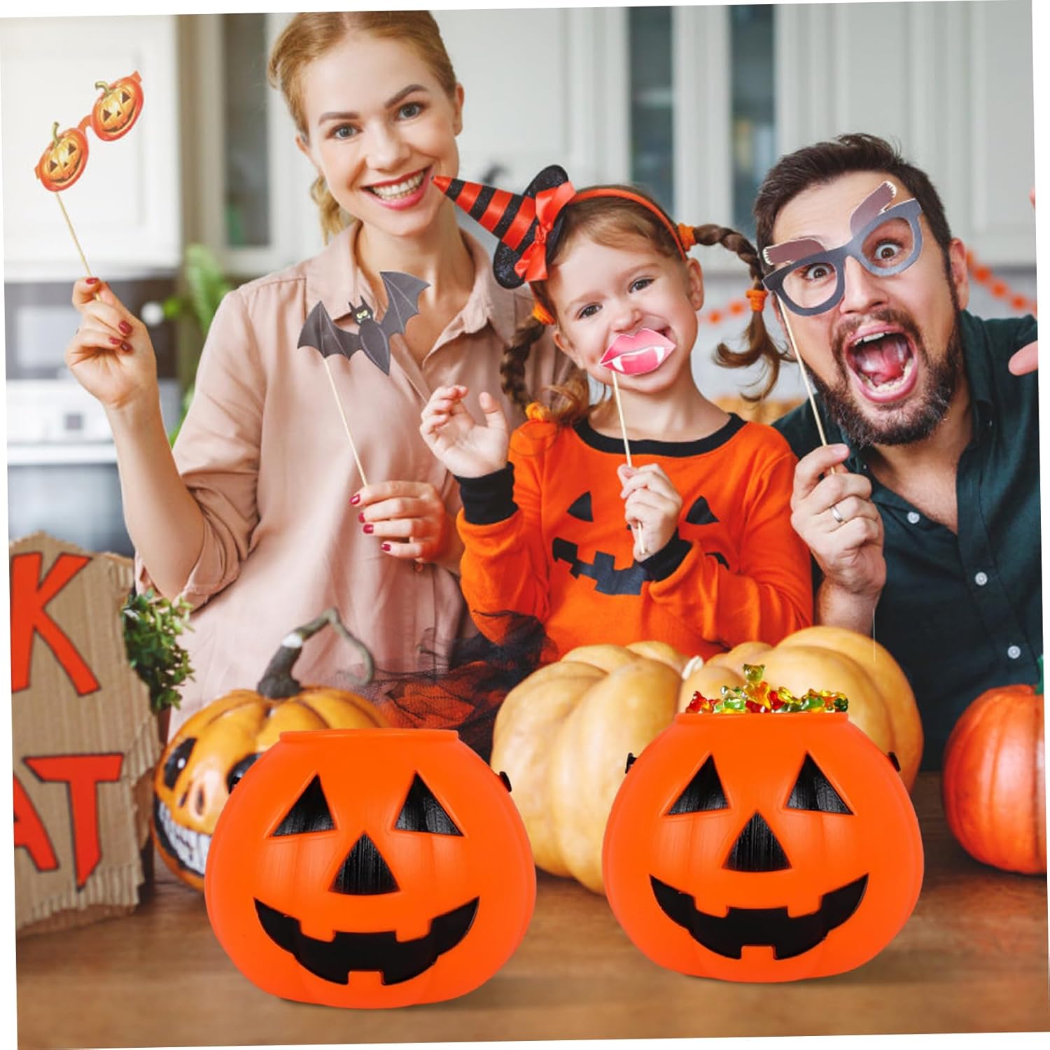 Vlemua Plastic Pumpkin Bucket 2PCS 6.7x5.6in Portable Pumpkin Pail with ...