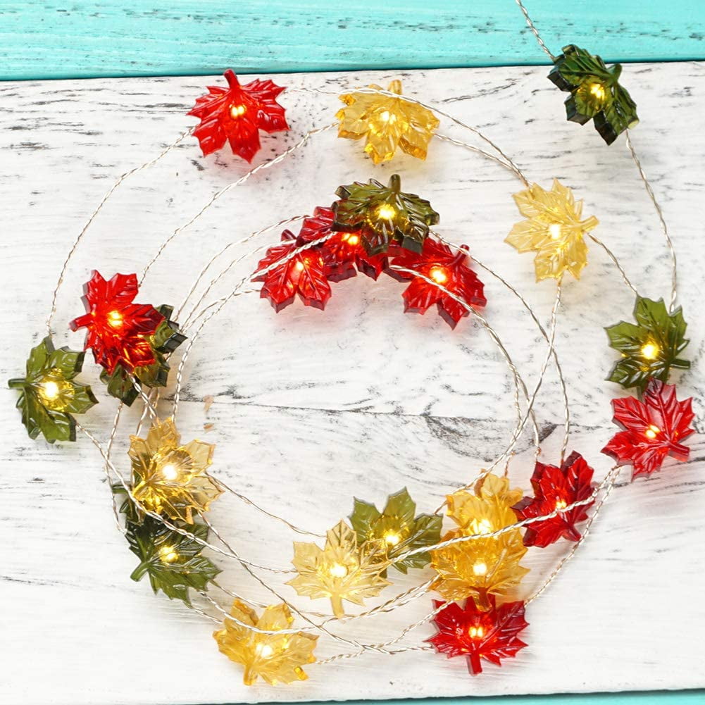 Vlemua Thanksgiving Decorations Maple Leaves Fairy String Lights with ...