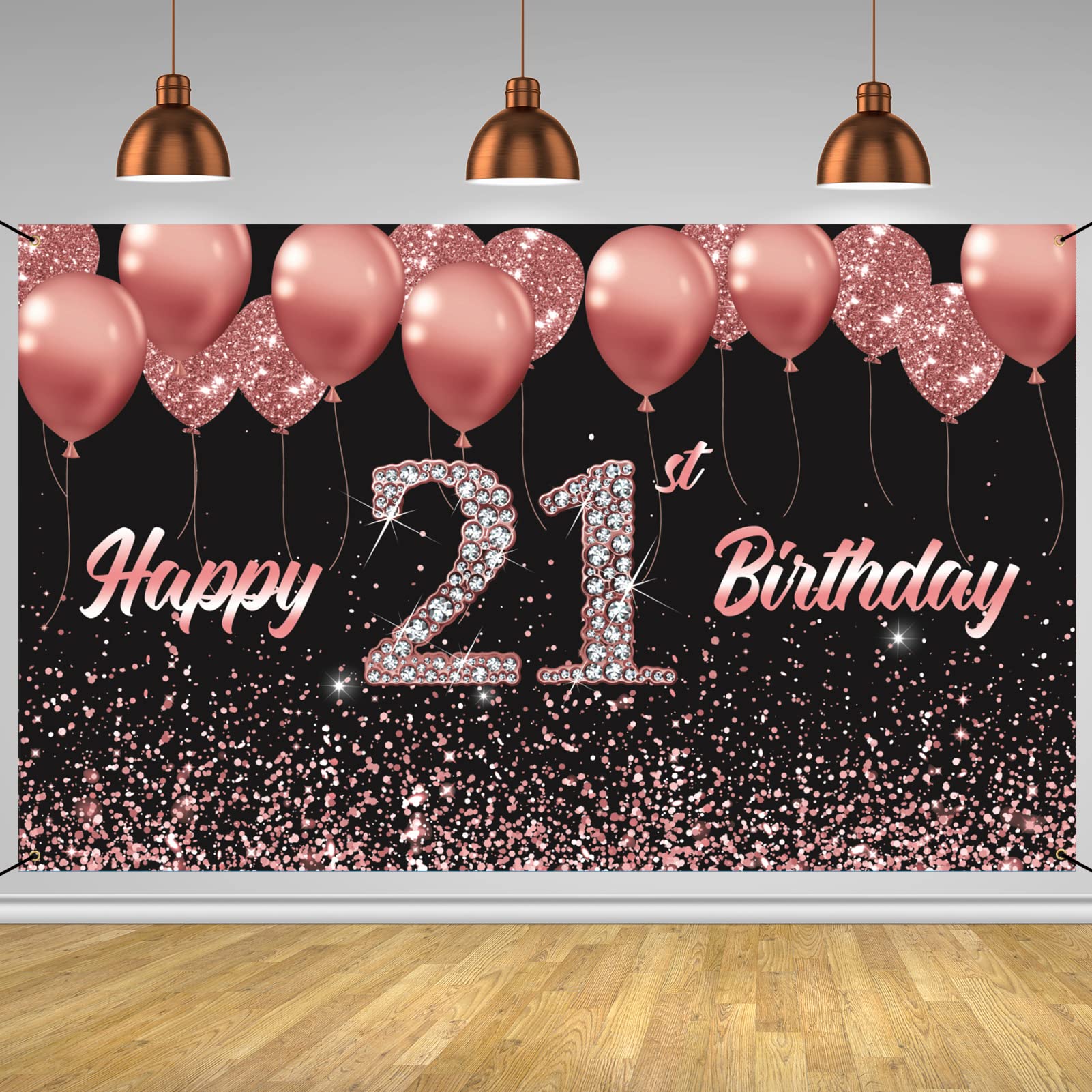 Vlipoeasn 21st Birthday Decorations DHF10 for Her Rose Gold 21st Birthday Backdrop Banner Happy ...