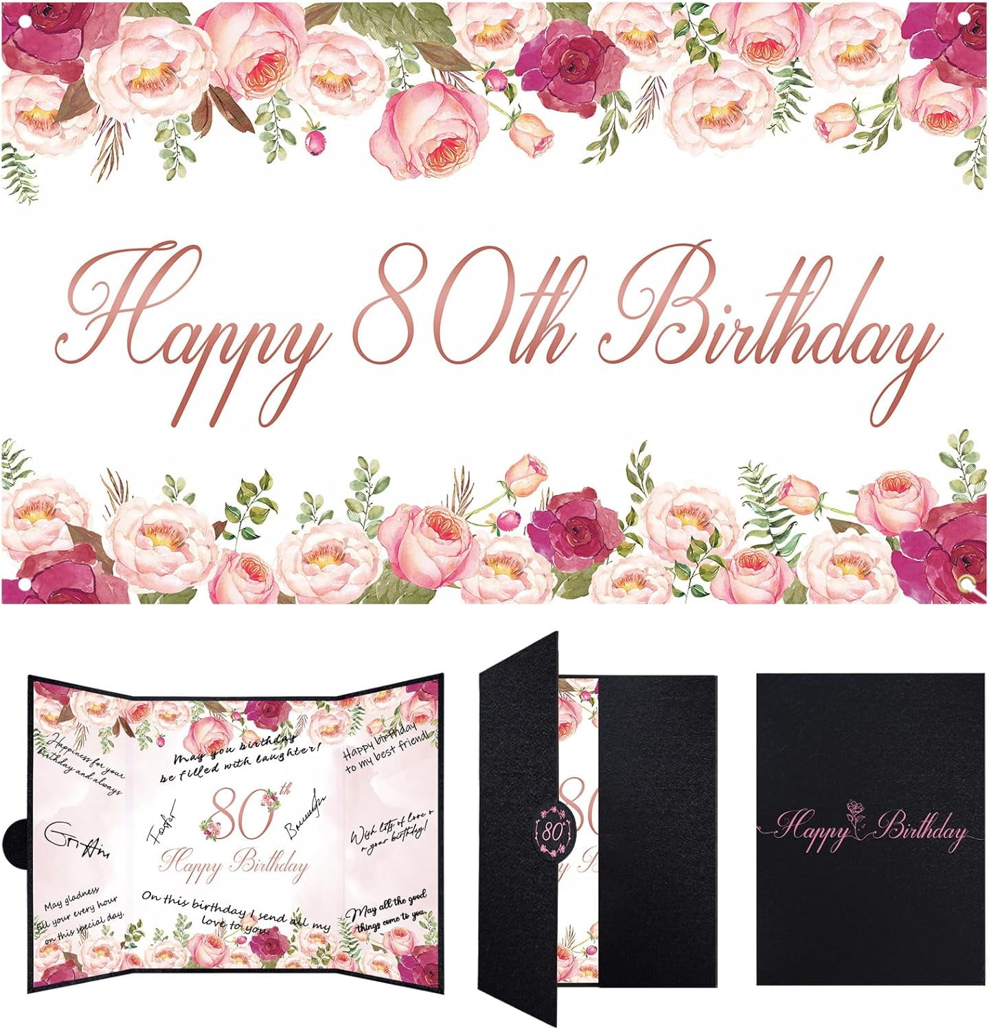 Vlipoeasn 80th Birthday Guest Book Alternative, Black and Pink 80th ...