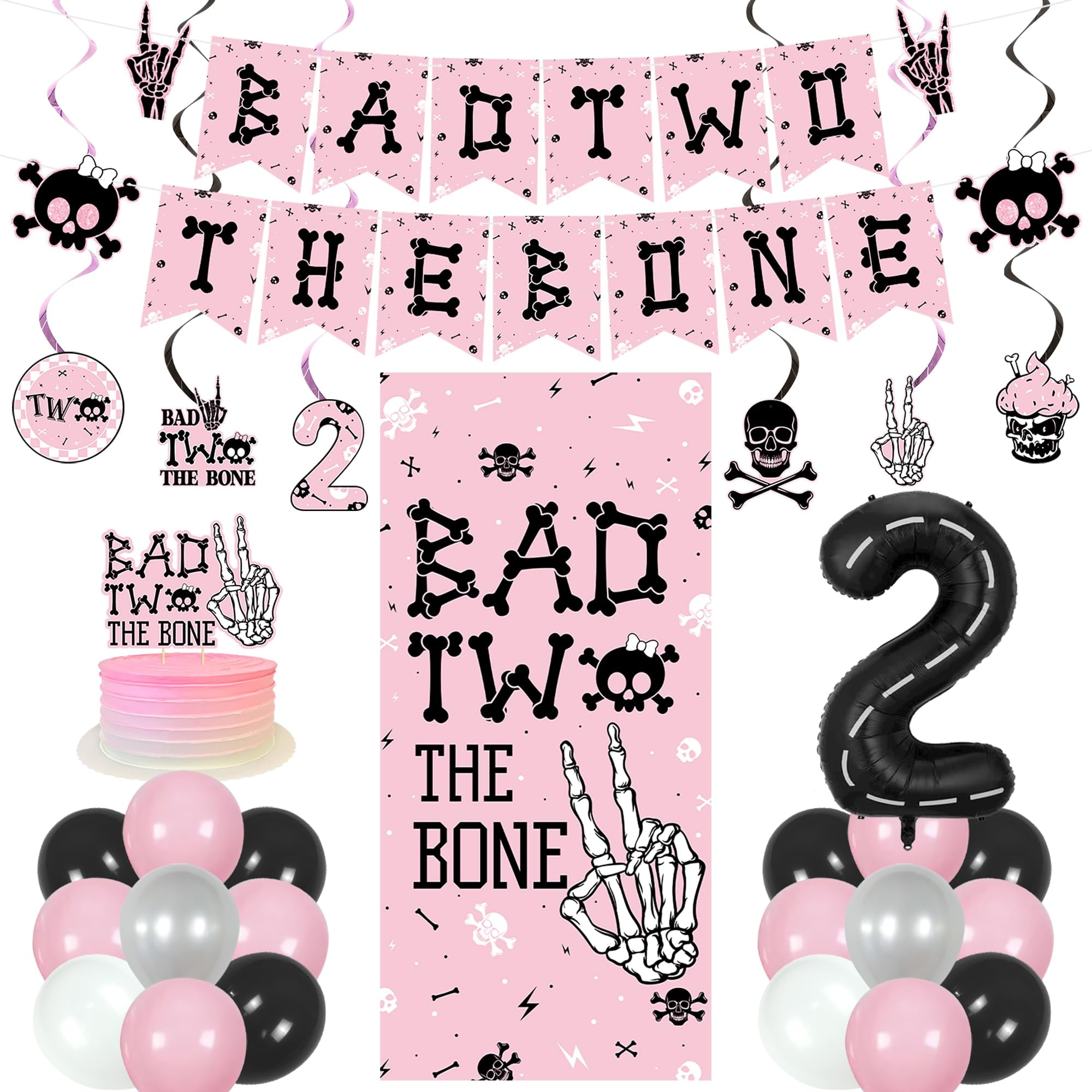 Vlipoeasn Bad Two the Bone Birthday AFN1Decoration Girl, Rock And Roll 2nd Birthday Party ...