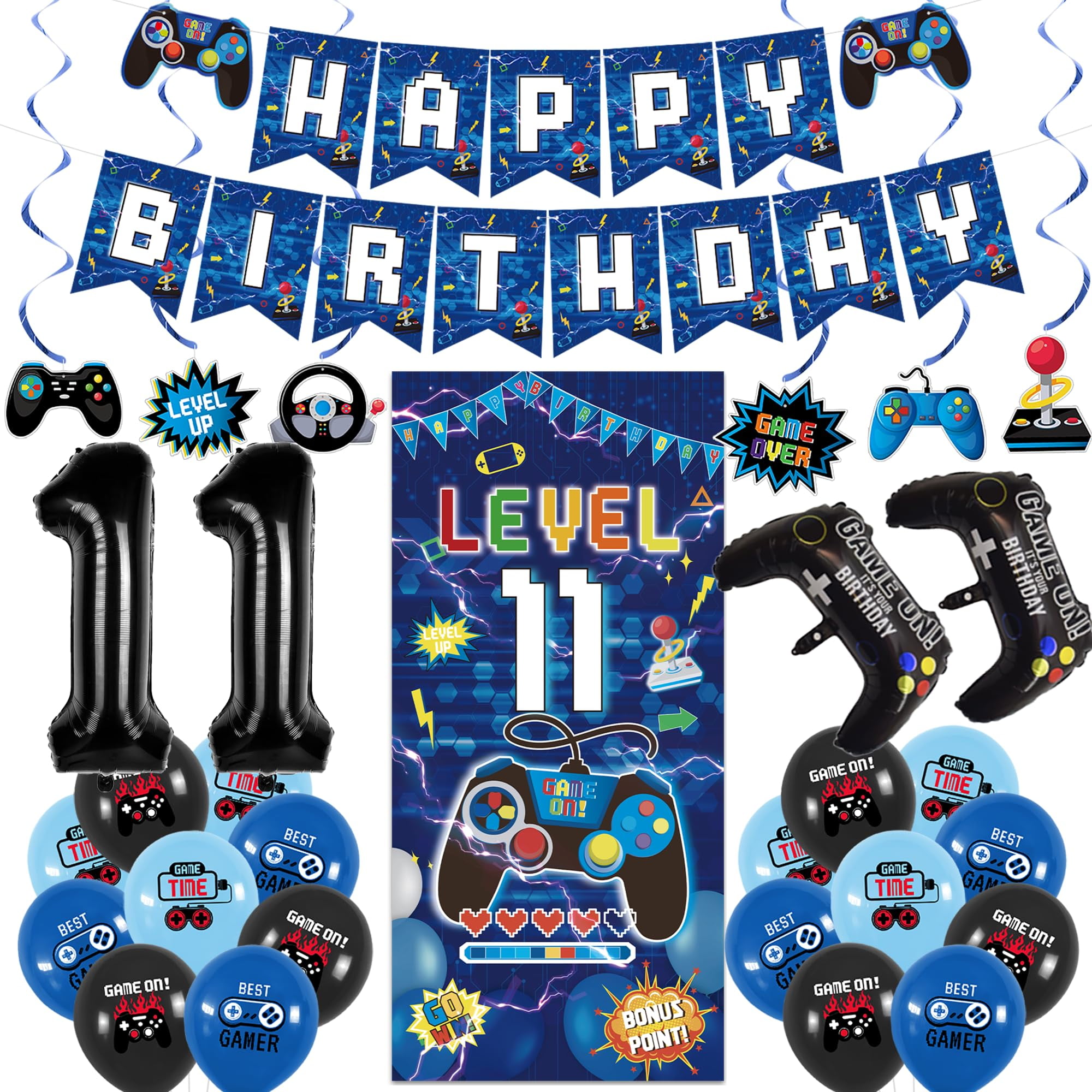 Vlipoeasn Blue 11th Birthday Decorations for AFN1Boys, Video Game Level ...
