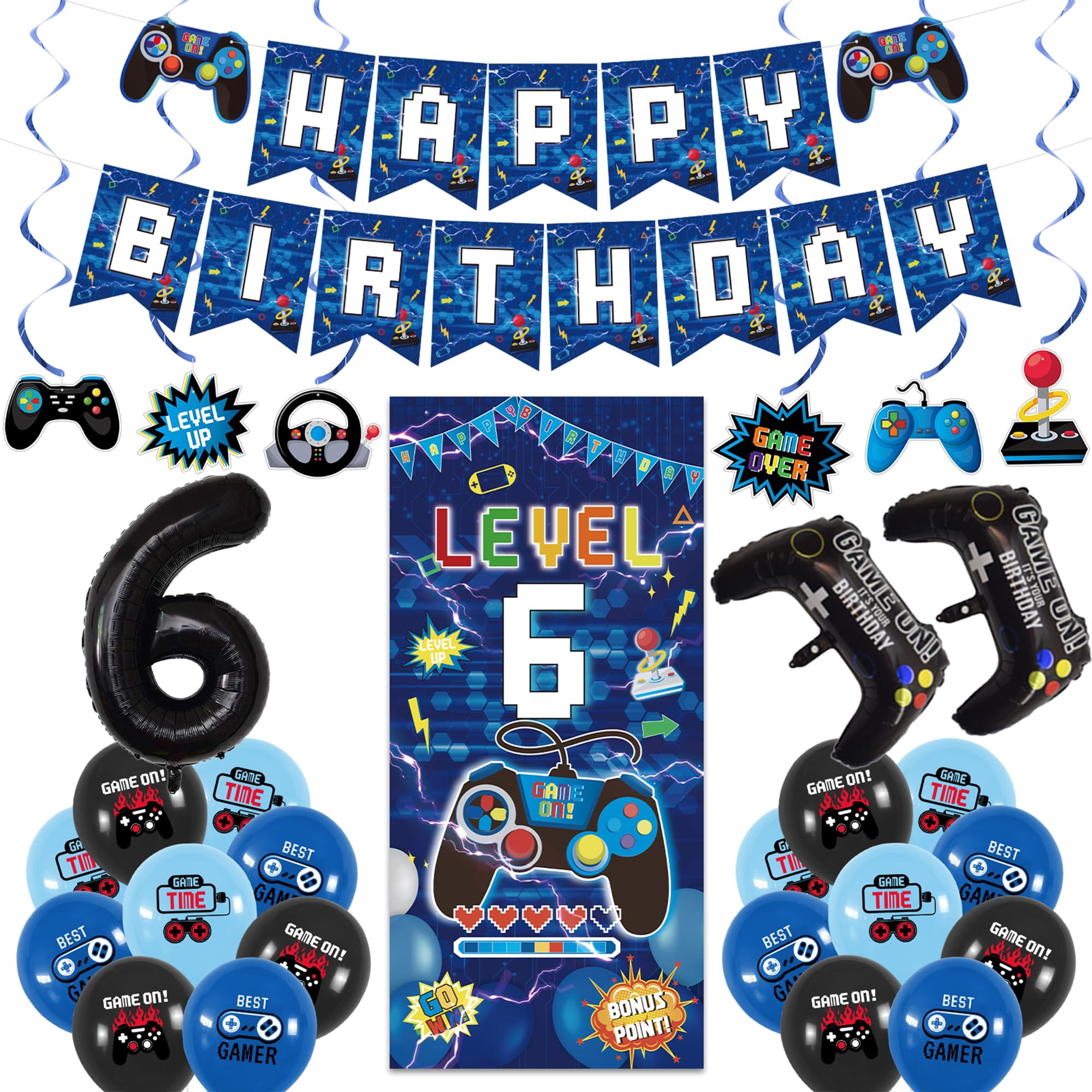 Vlipoeasn Blue 6th Birthday Decorations for AFN1Boys, Video Game Level ...