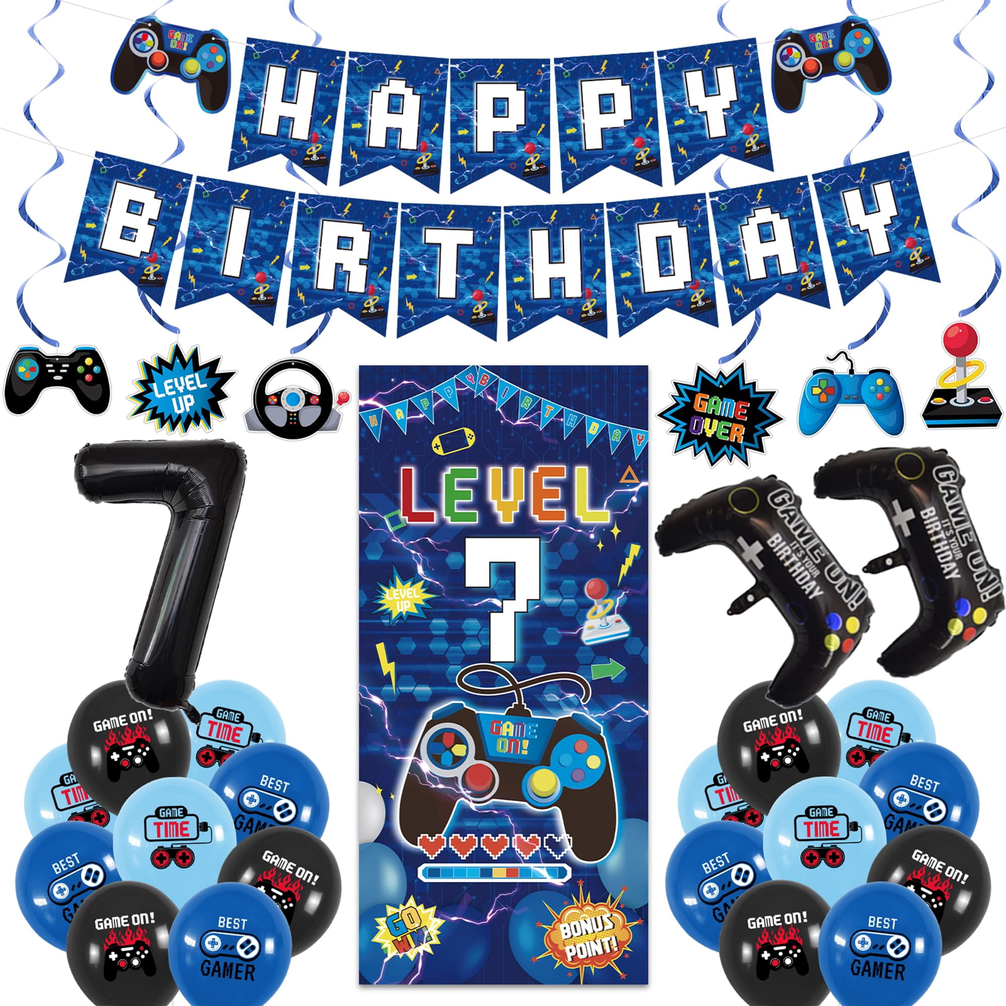 Vlipoeasn Blue 7th Birthday Decorations for Boys, Video Game Level 7 ...