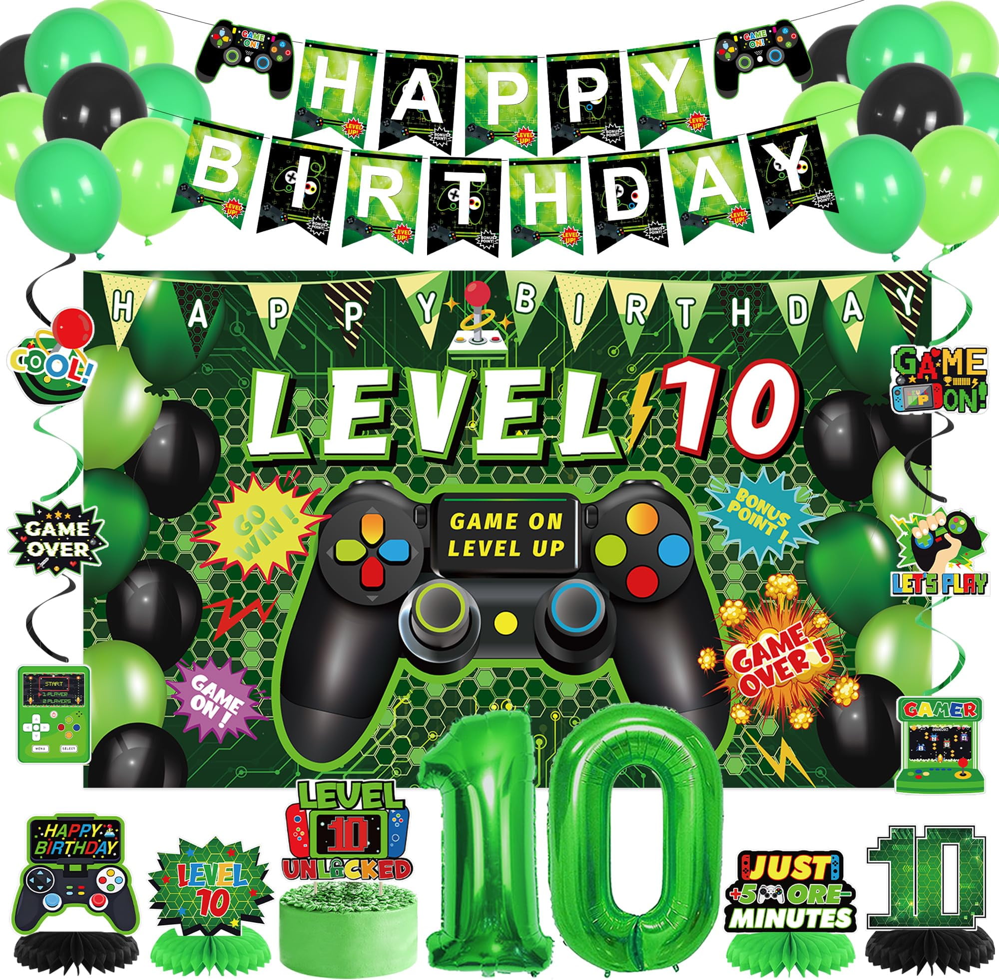 Vlipoeasn Green 10th Birthday Decorations for Boys, KMC2Video Game ...