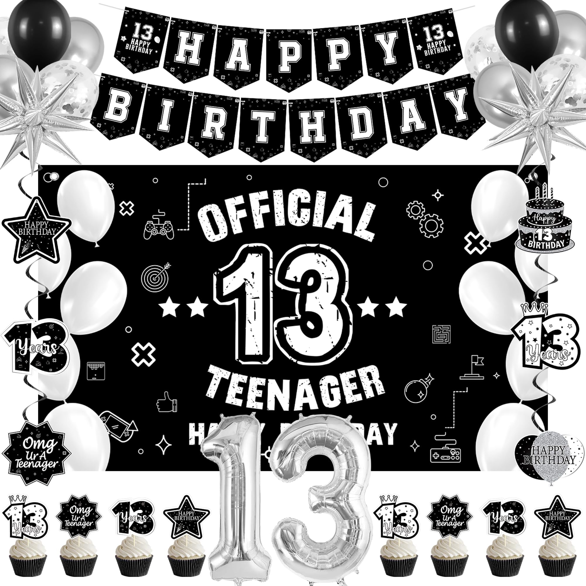 Vlipoeasn Happy 13th Birthday Decoration for Boys KMC2Girls, White ...