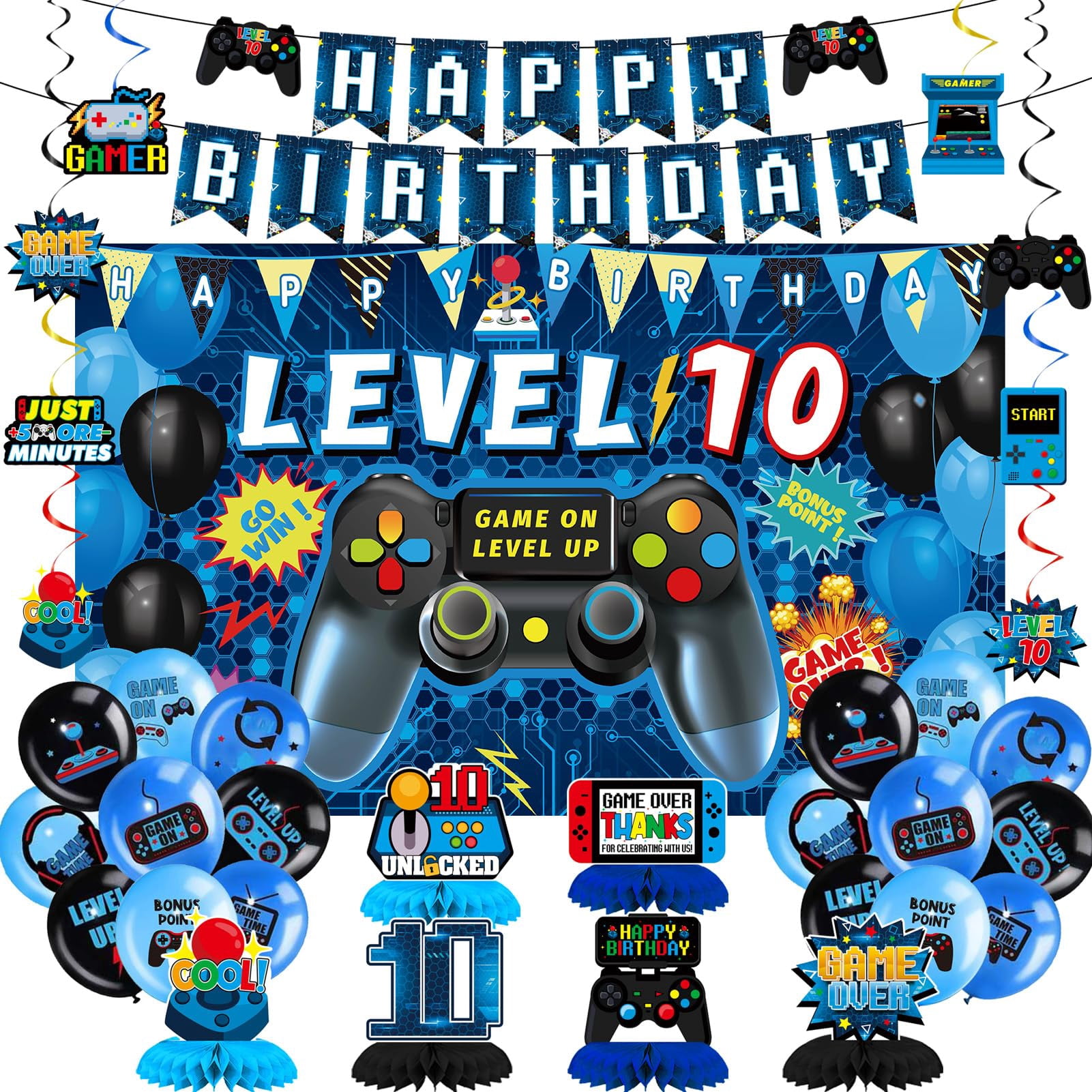 Vlipoeasn Video Game 10th Birthday Decorations BSL1 for Boys, Blue ...