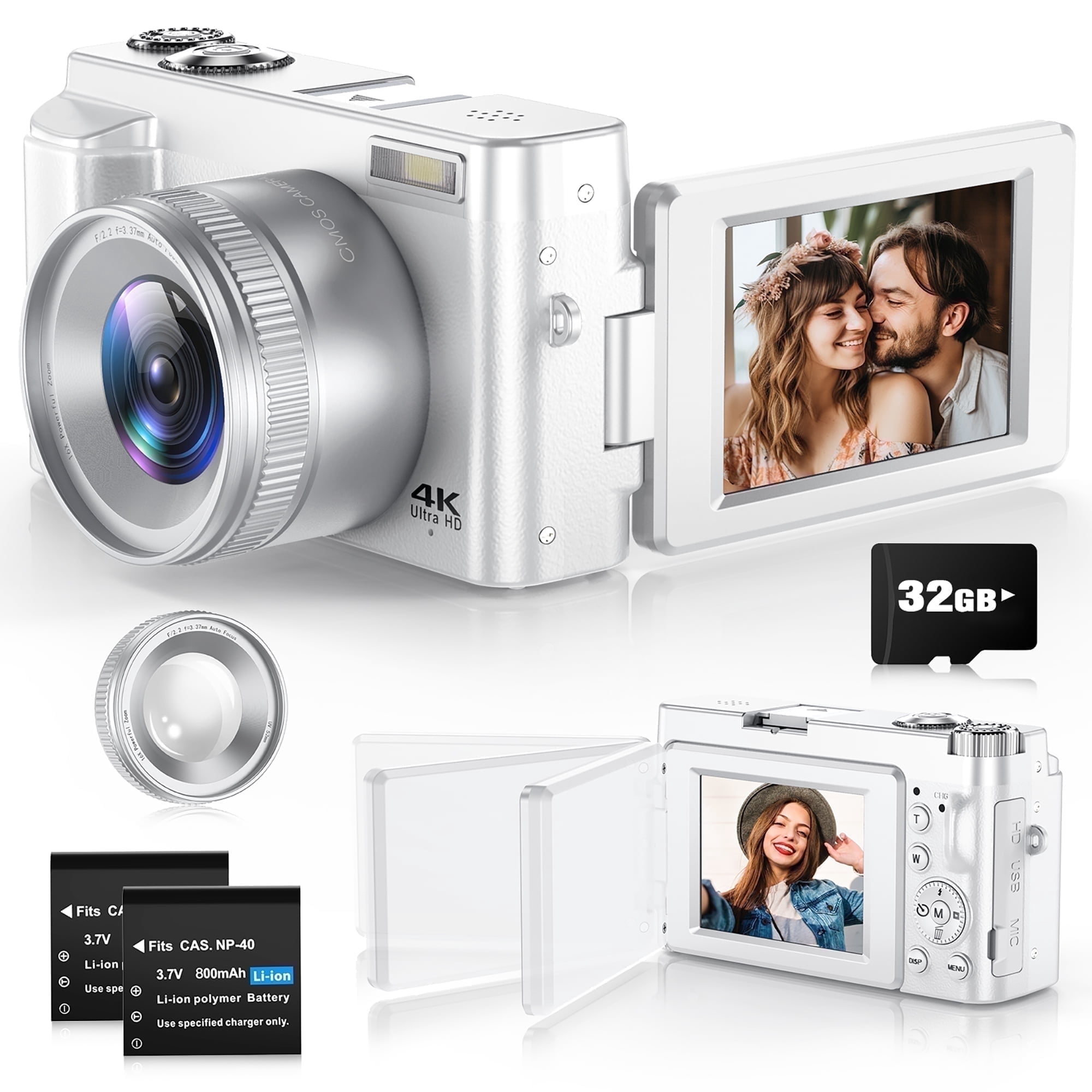 4K Vlogging Camera, 48MP Autofocus with UV Filter, Lens Kit, 32GB ...