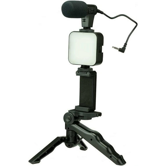 Vlogging Kit with Light and Microphone | Vlogging Pro Grip w/LED Lights & Mic Studio Bundle ...