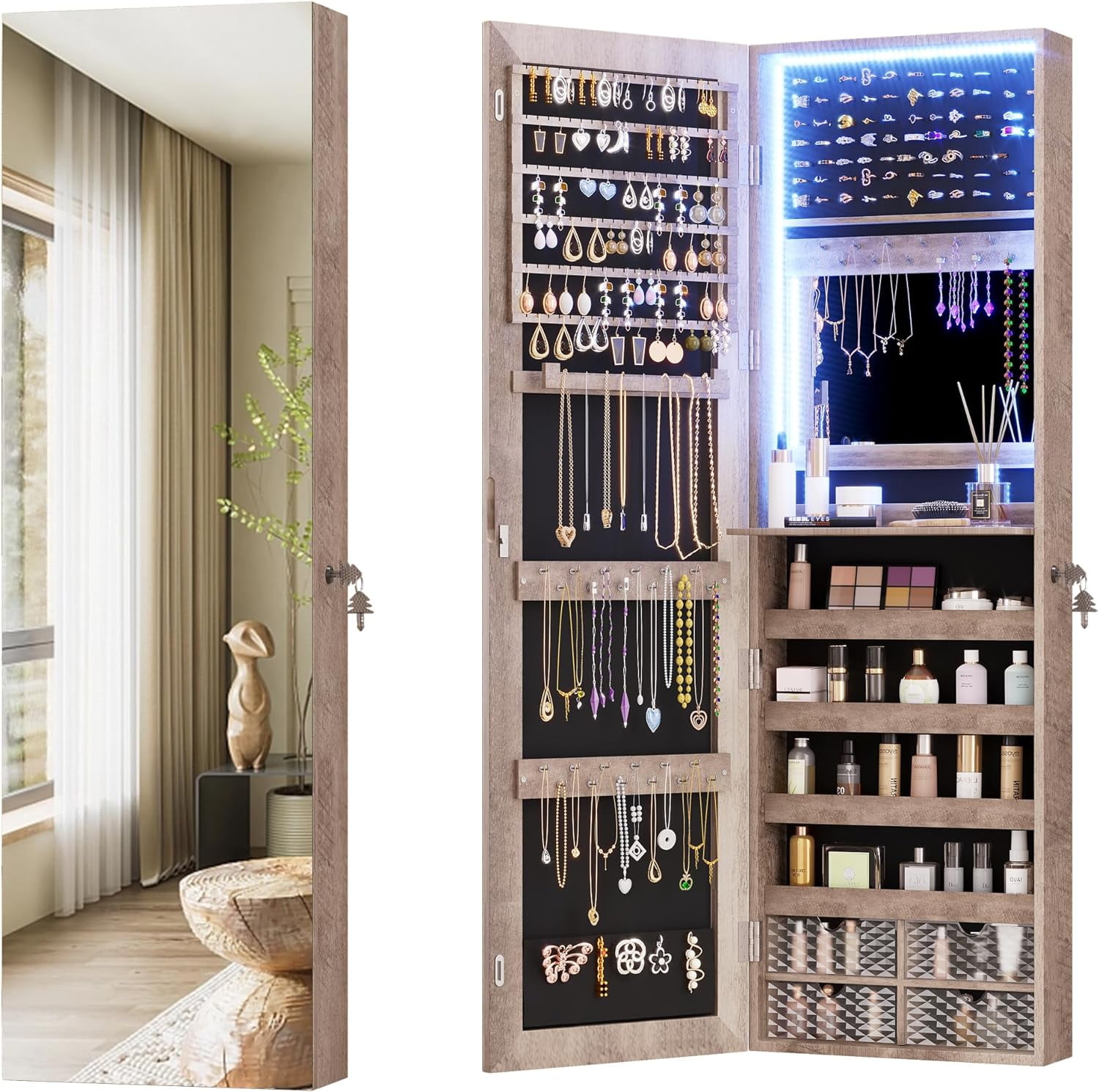 Vlsrka 47.2 Inch Full Length Mirror with Storage, Wall Mount Mirror ...