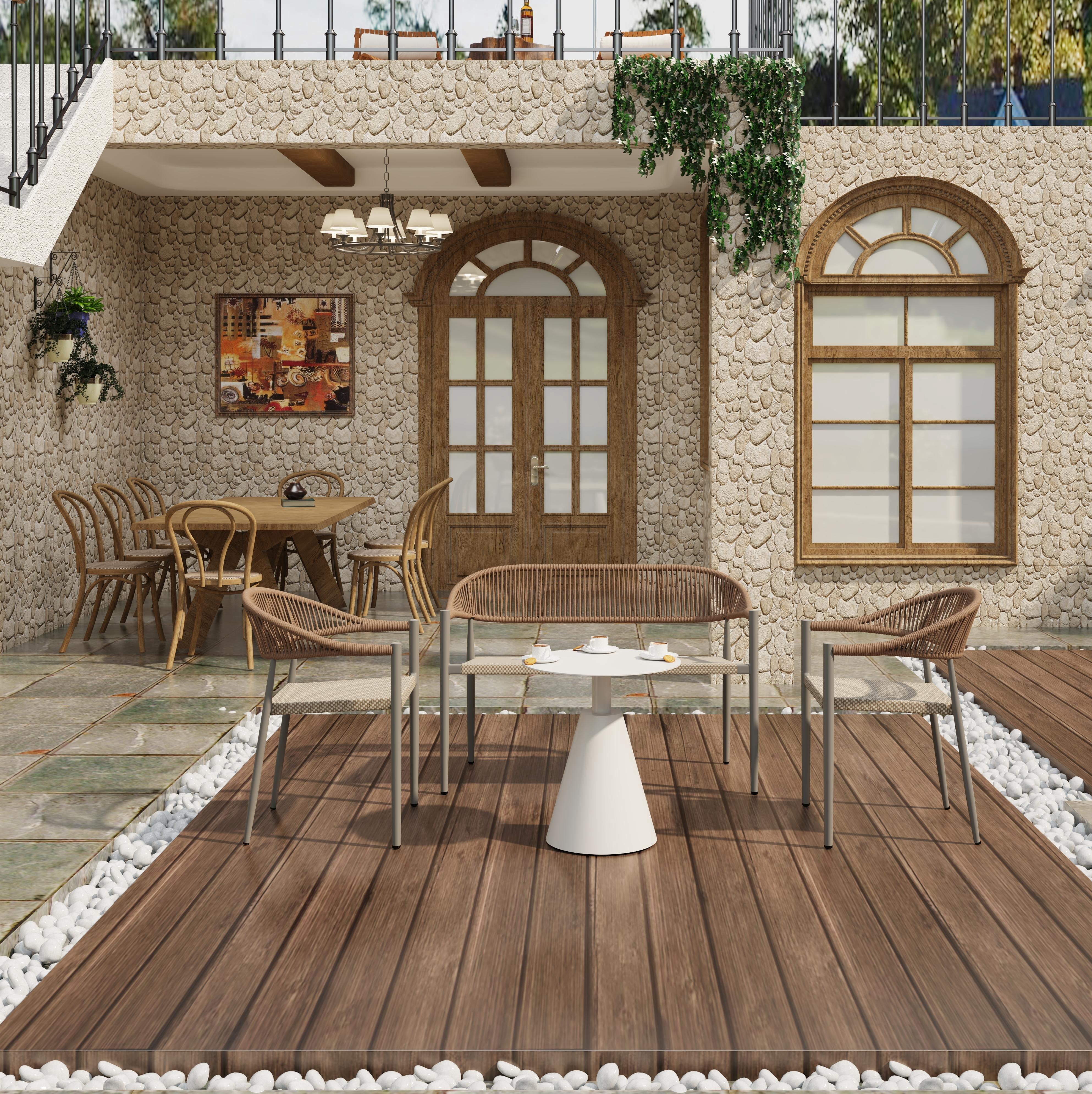 Vmopu Brown Patio Furniture Set 3 Pieces Outdoor Rattan Chair Wicker ...