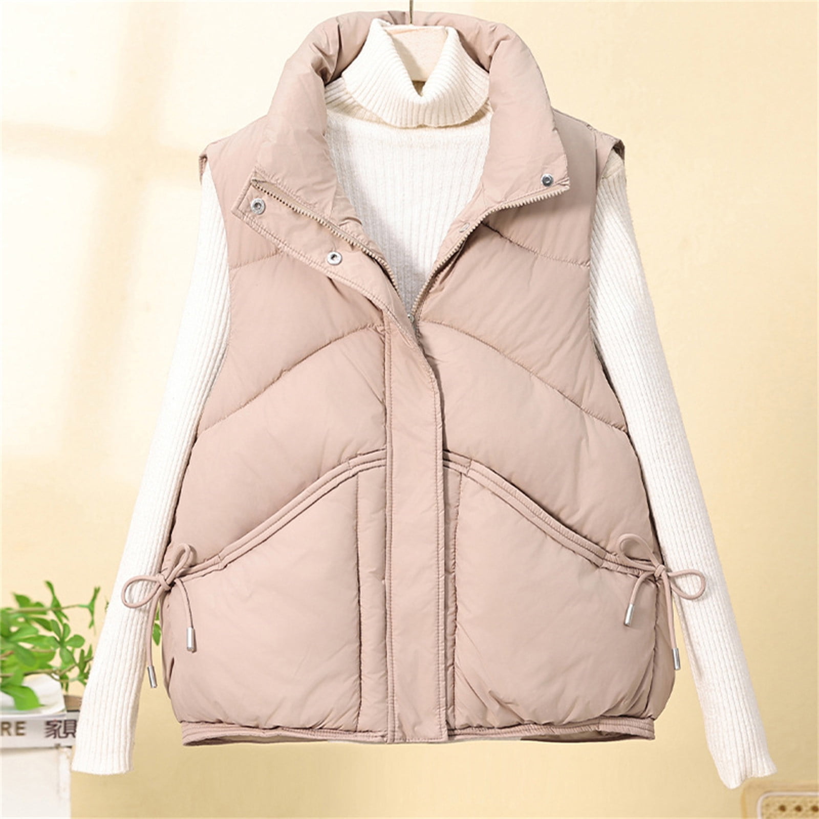 Vmvidoty Fashion Quilted Jackets Padded Cropped Vest Sleeveless Stand Collar Gilet Puffy Crop ...