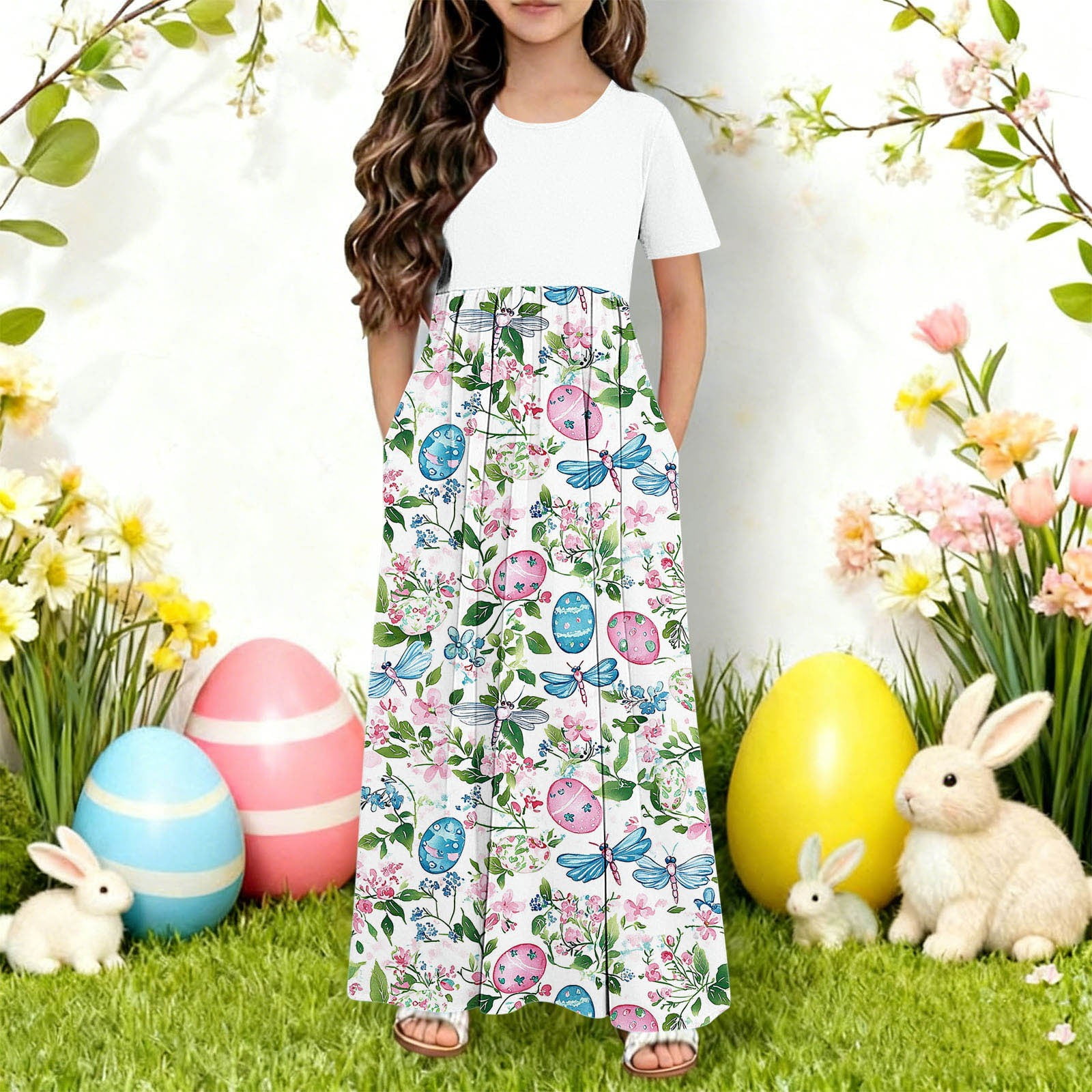 Vmvidoty Girls Maxi Summer Dress with Pocket Short Sleeve Spring Boho ...