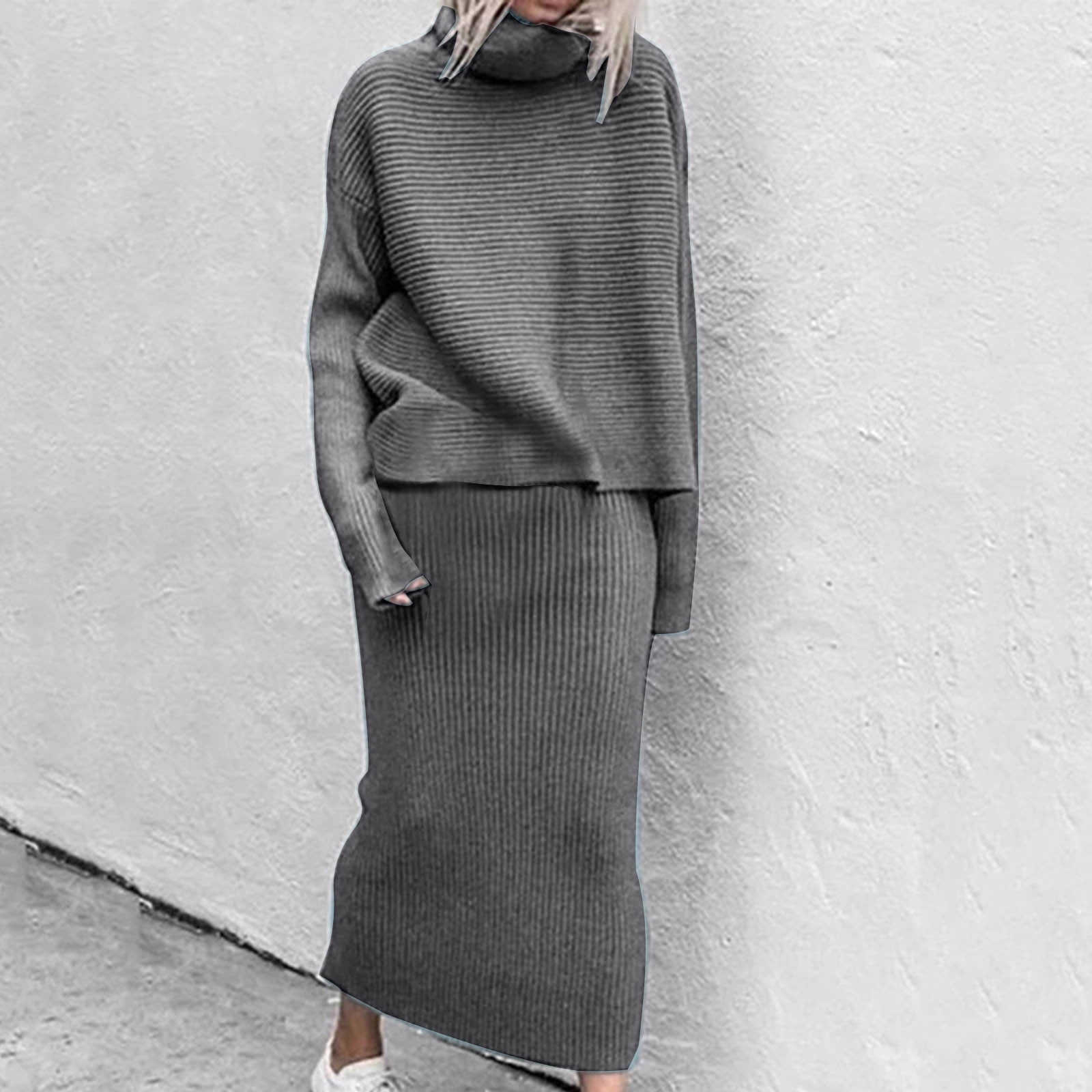 Vmvidoty Women's Turtleneck 2 Piece Outfits Ribbed Knit Sweater Midi ...