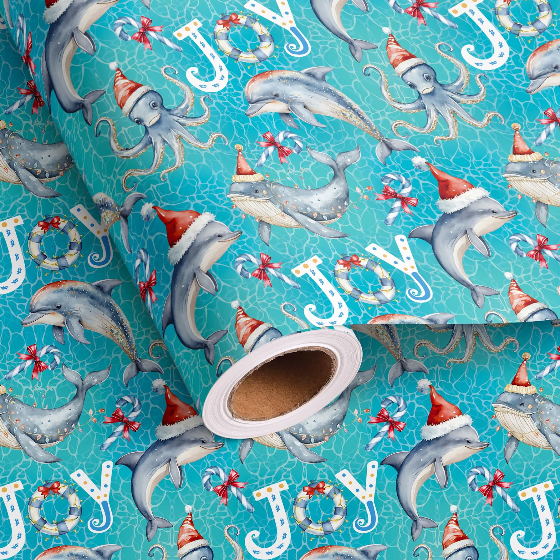 Vnaaem Ocean Christmas Wrapping Paper Roll for Kids Boys Girls - Blue ...