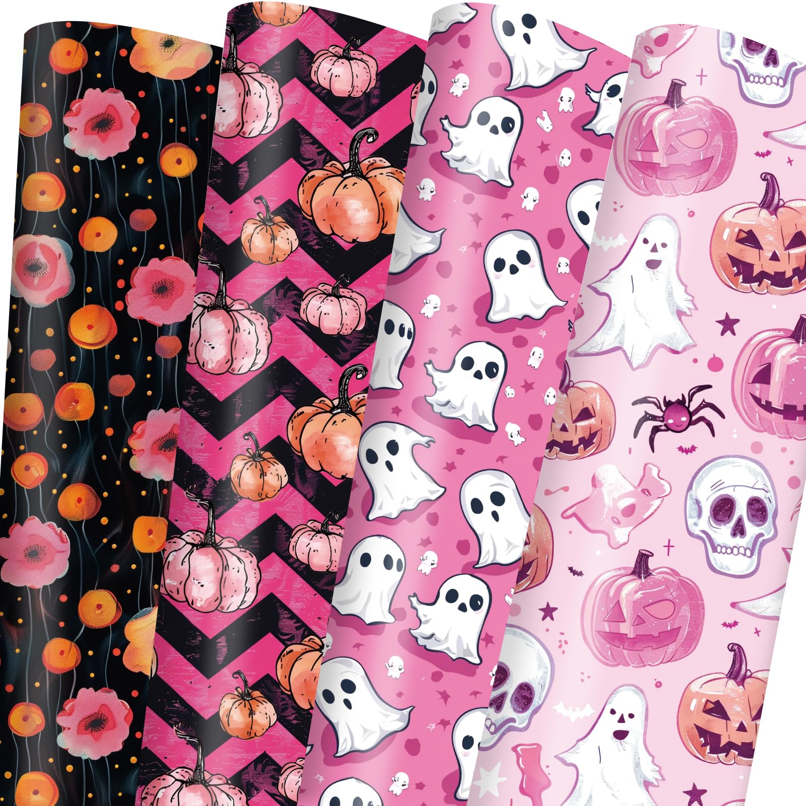 Vnaaem Pink HalloweenUMRT Wrapping Paper with Ghost Pumpkin Skeleton ...