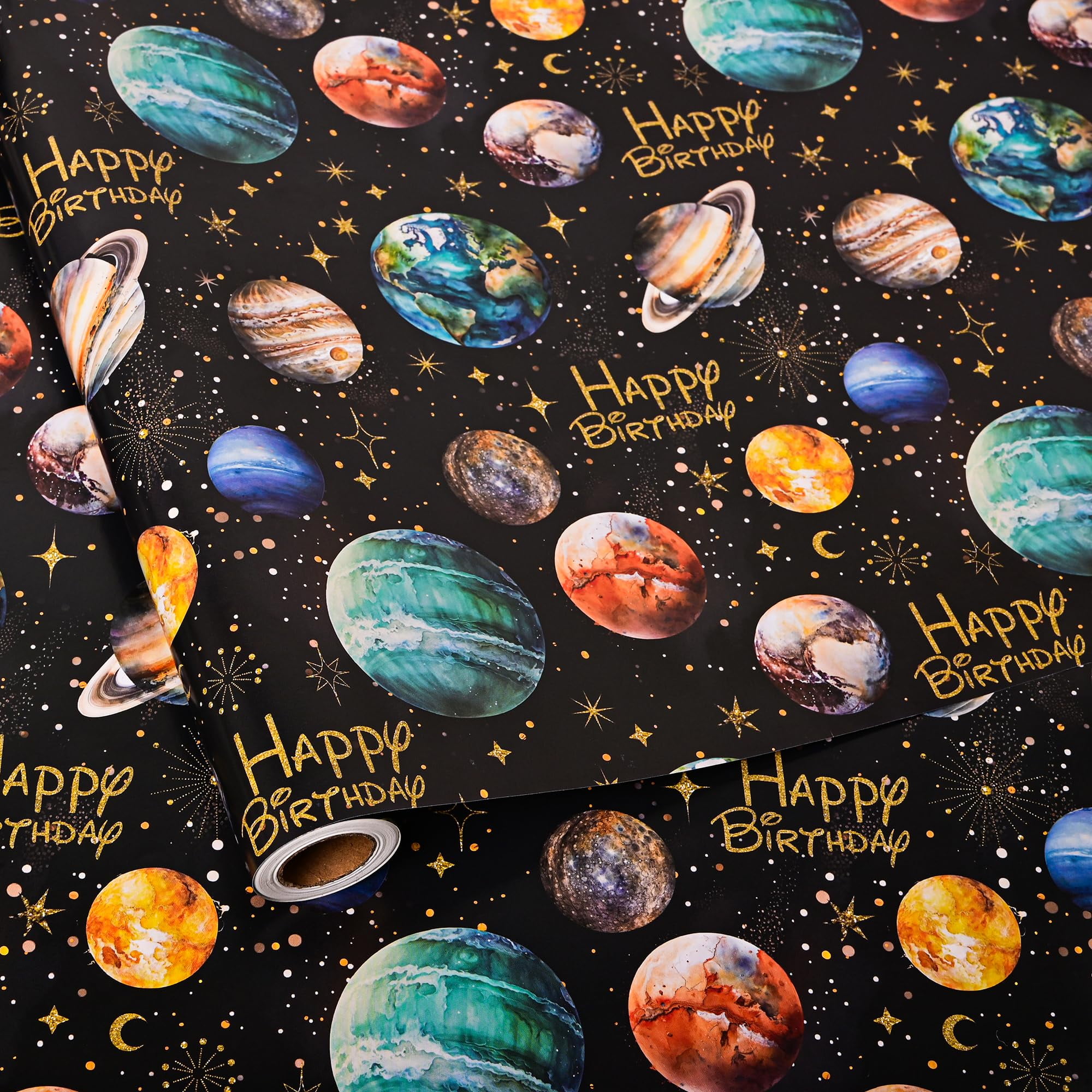 Vnaaem Space Wrapping Paper DEF29 Roll for Boys Solar System Planets ...
