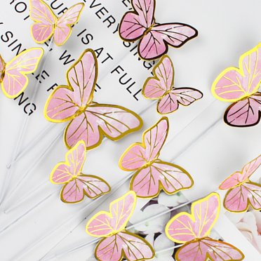 Butterfly Cake Toppers With Happy Birthday Cake Toppers 3D Pink Gold ...