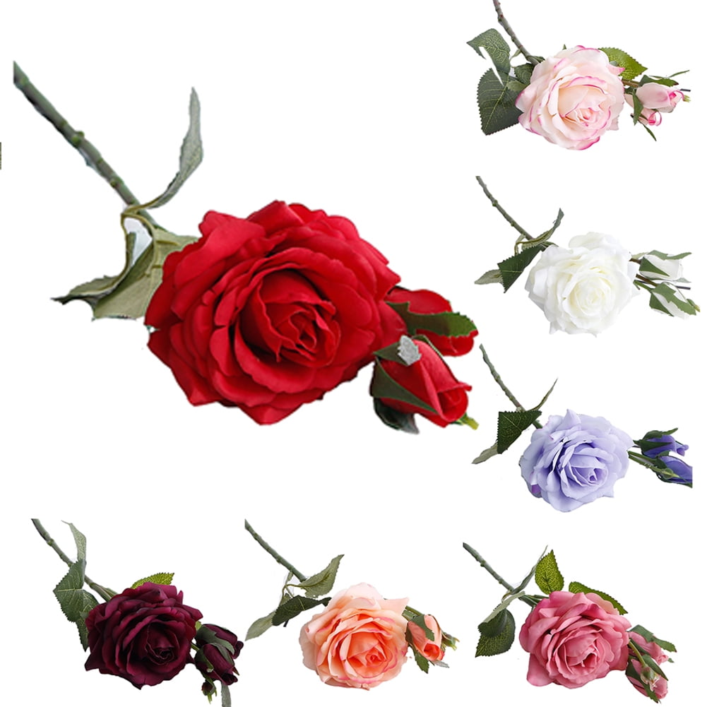Vnanda 3Packs Artificial Flowers, Faux Flowers Fake 2 Heads Silk Flower ...