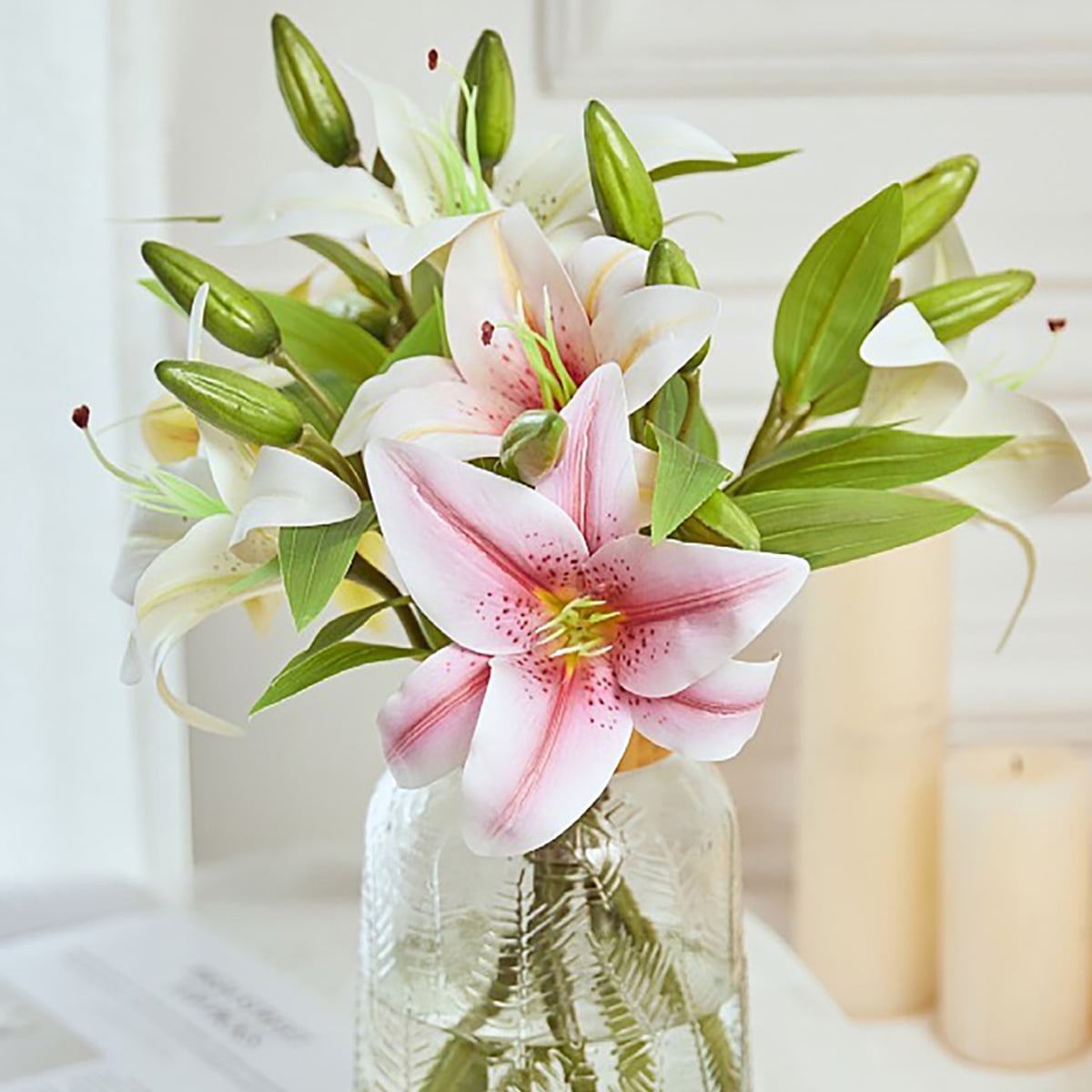 Vnanda 3Stems Artificial Flowers Tiger Lily Real Touch Fake Flowers for ...