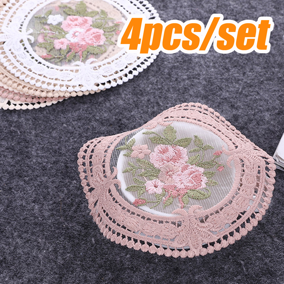 Vnanda 4Packs Round Embroidered Cloth Coasters Vintage Ethnic Floral ...