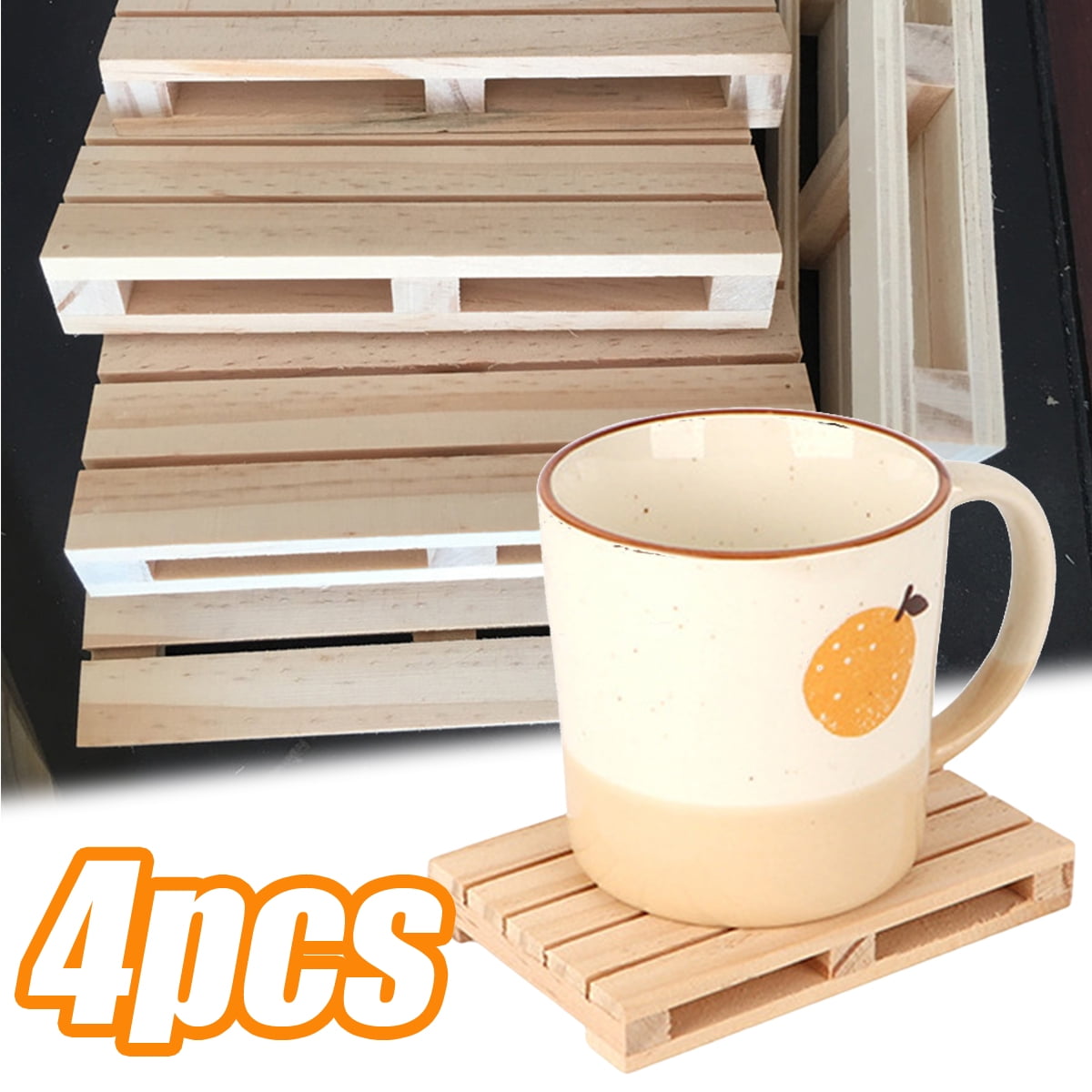 Vnanda 4Packs Wooden Mini Pallet Coaster Set Creative Hobbies Mini Wood ...