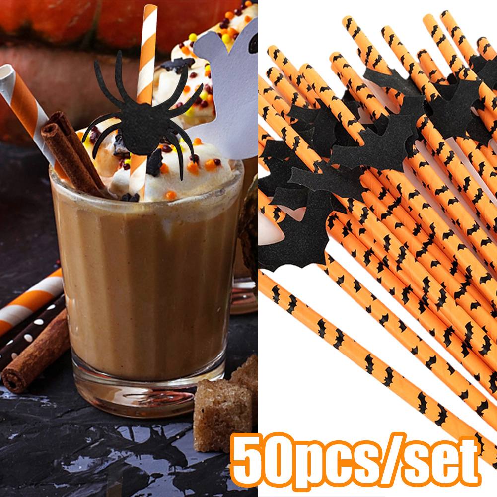 Vnanda 50Packs Halloween Themed Paper Drinking Straws Halloween Paper ...
