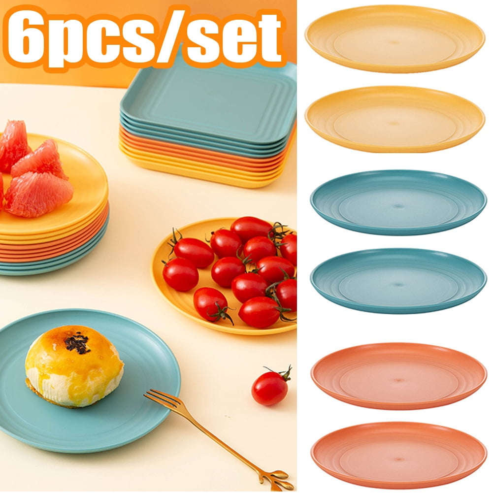 Vnanda 6 Packs Reusable Plastic Dinner Plates, Dishwasher and Microwave ...
