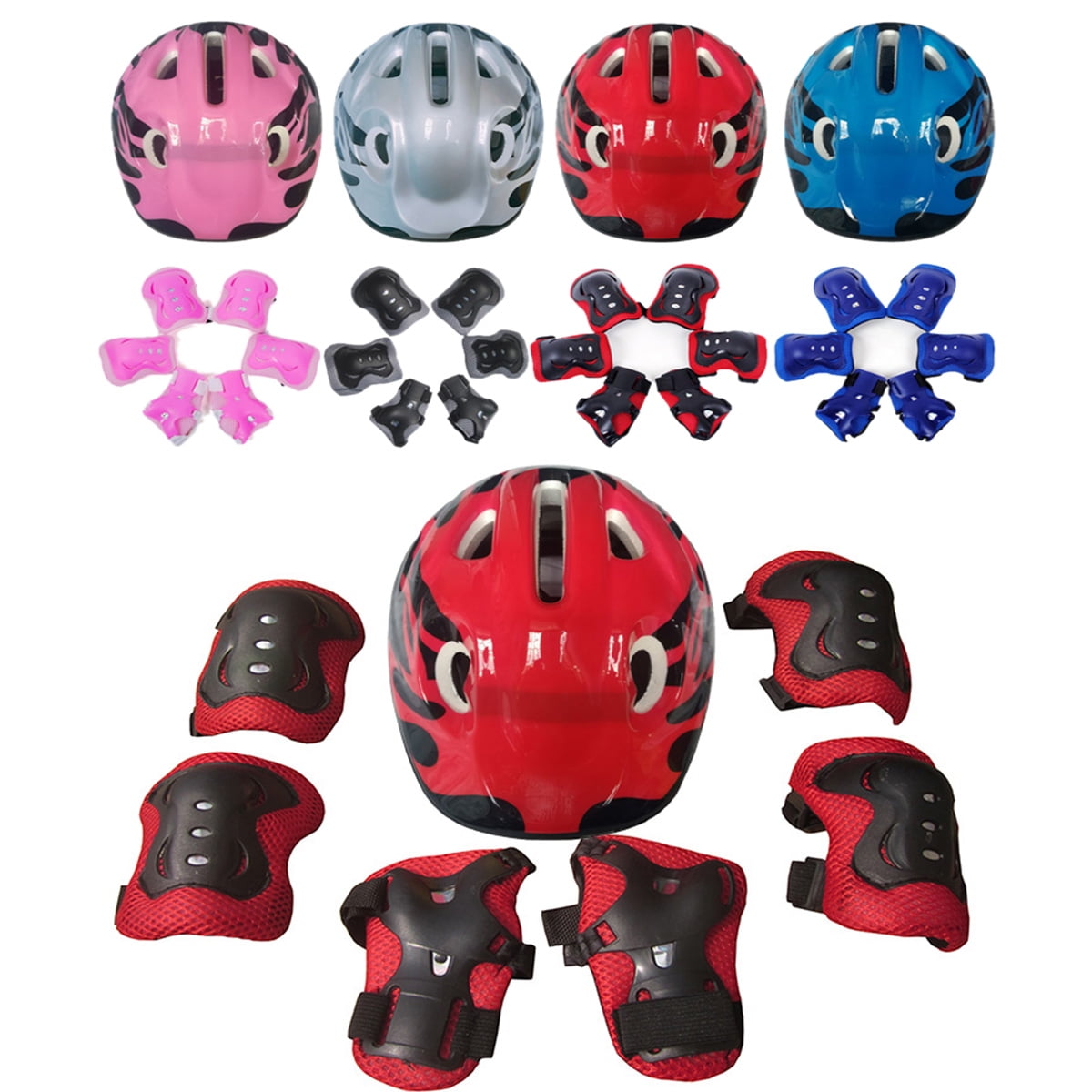Vnanda 7Pcs Kids Helmet Pad Set, Skateboard Knee Pads, Kids Protective ...