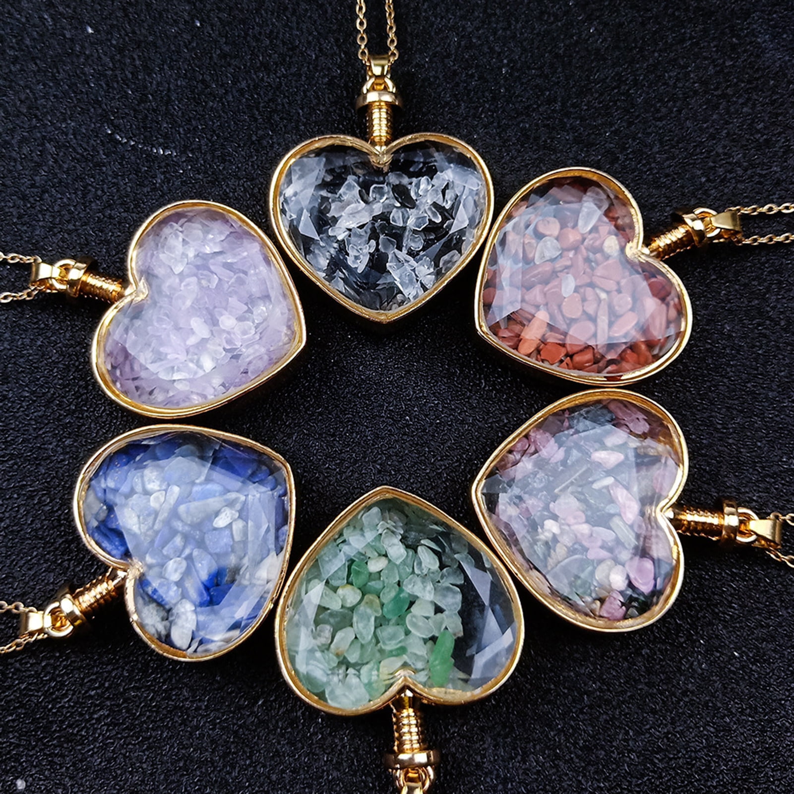 Vnanda Chip Stone Crystal Necklace, Heart Shape Love Chakra Gemstone ...