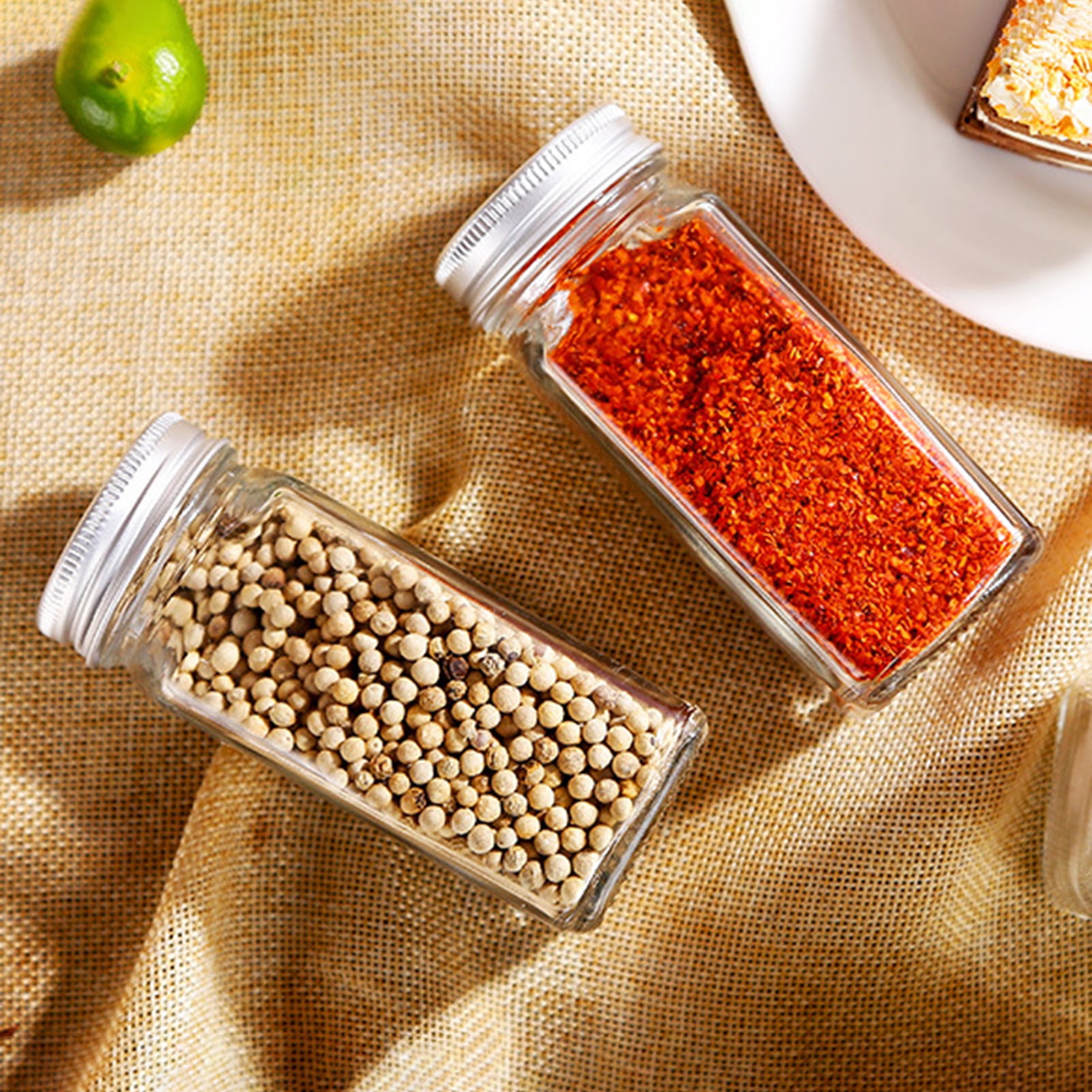 Vnanda Glass Spice Jars Empty Square Spice Bottles Shaker Lids And