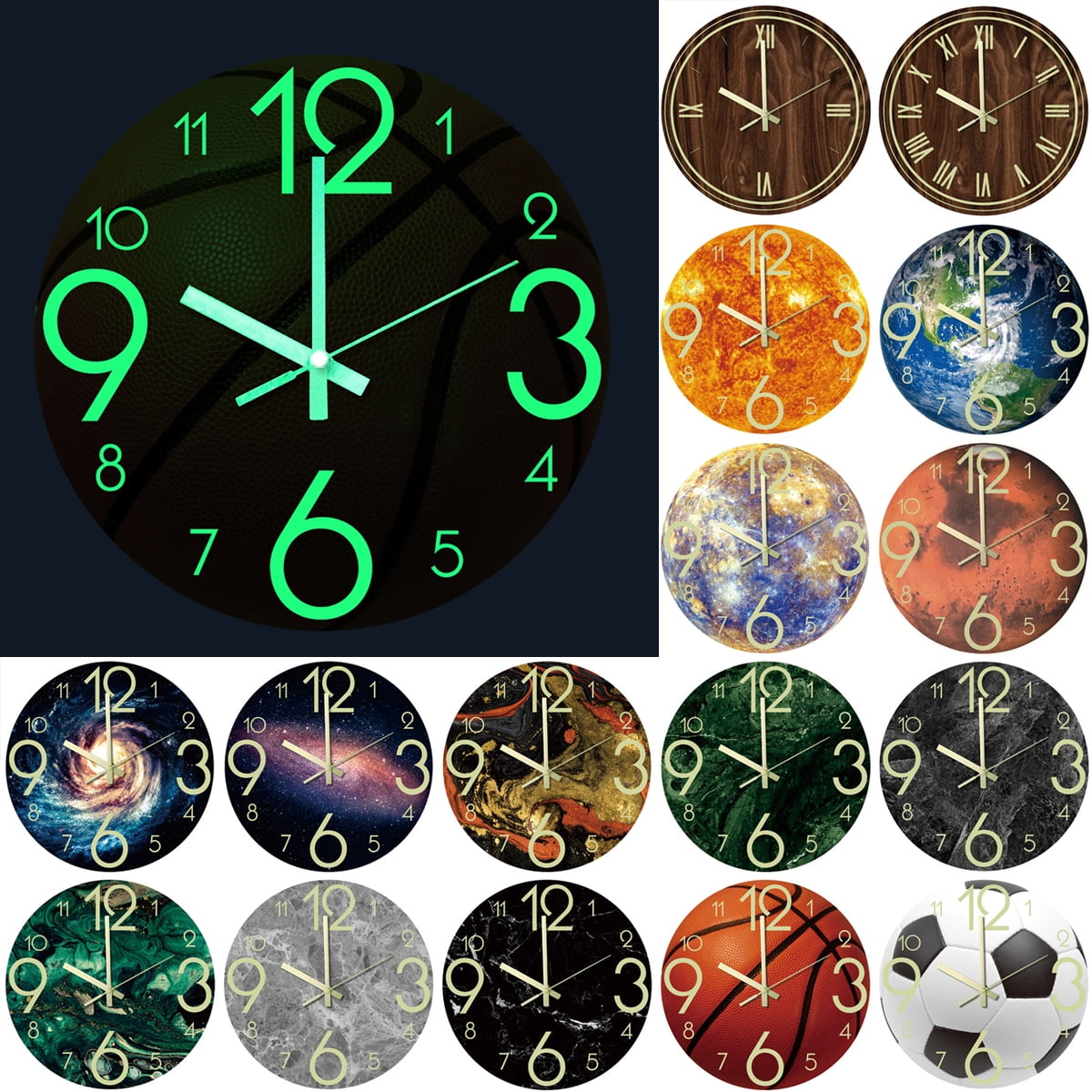 Vnanda Modern Night Light Wall Clock,Silent Non-Ticking Quartz Wall ...
