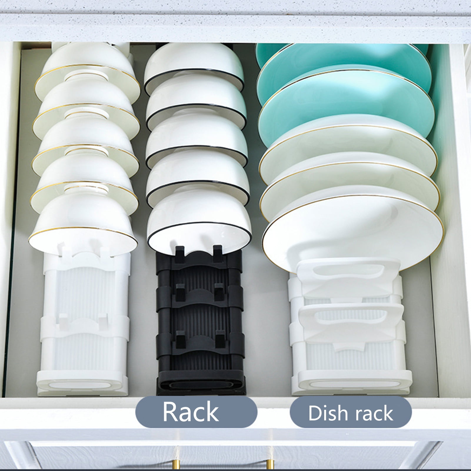 Vnanda Plate Organizer for Kitchen Cabinets Drawer Black Dish Rack ...