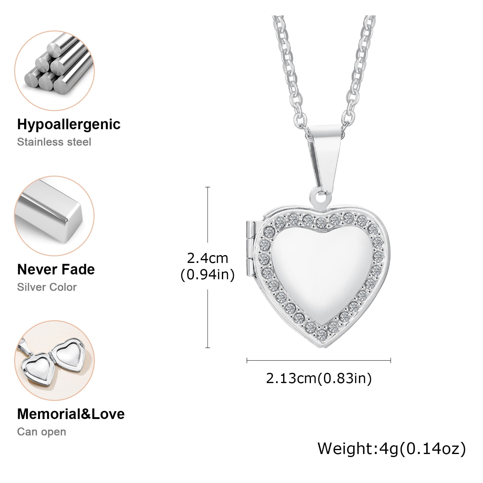 Vnox Never Fade Silver Color Stainless Steel Women Locket Pendant ...