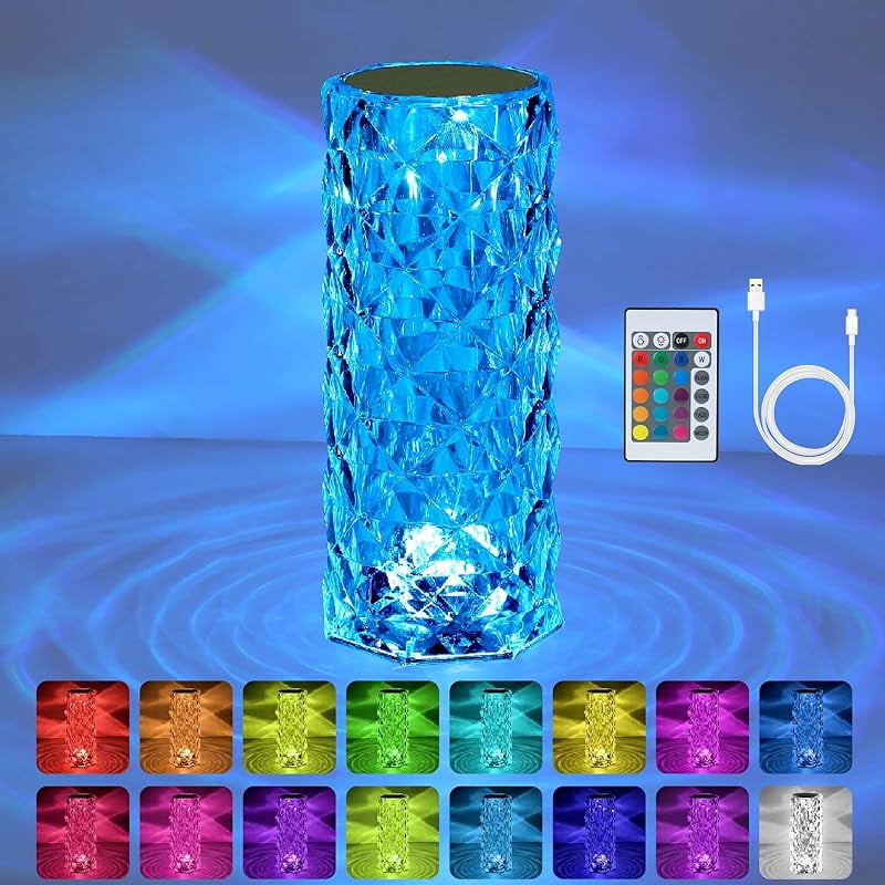VoMii Crystal Lamp Touch, RGB 16 Colors Changing Night Light ...