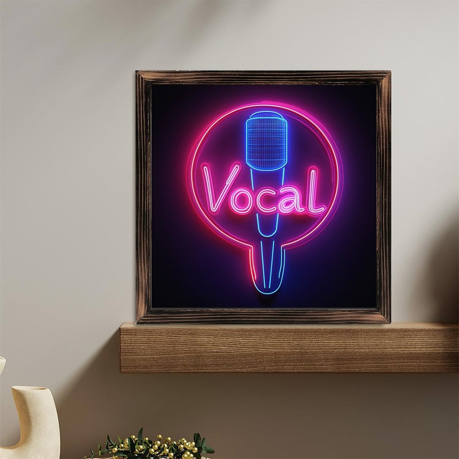 Vocal Mic Neon Sign Wooden Sign Wall Plaque - Vintage Art Decoration ...