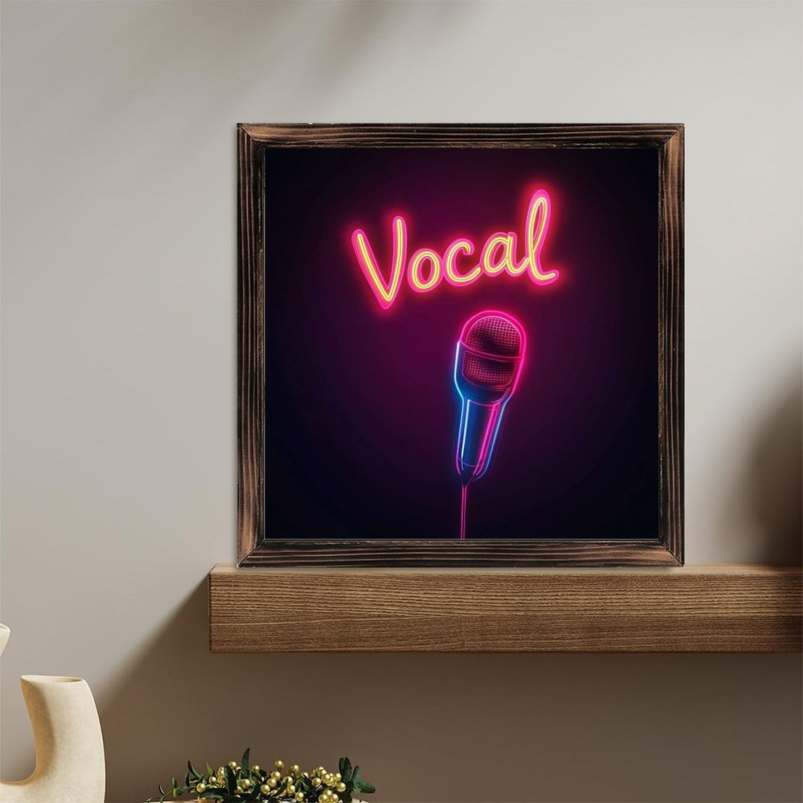 Vocal Microphone Neon Sign Wooden Sign Wall Plaque - Vintage Art ...